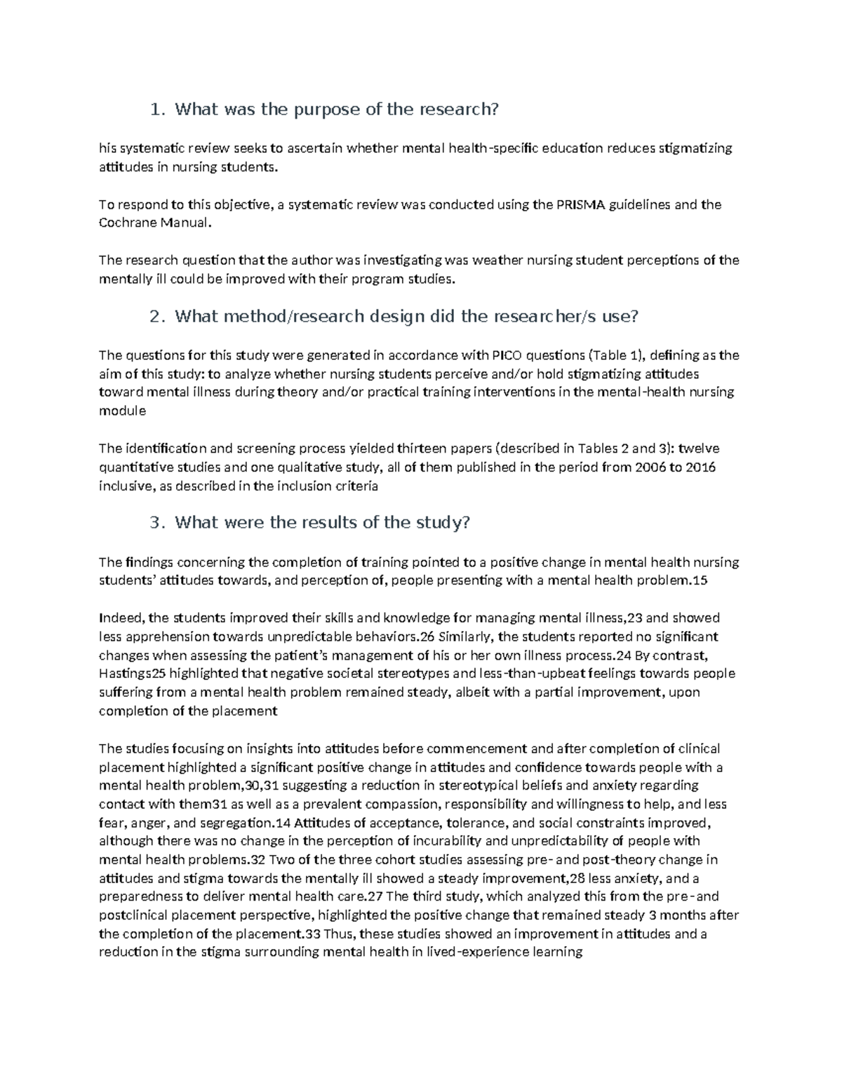 Final Paper - 1. What was the purpose of the research? his systematic ...