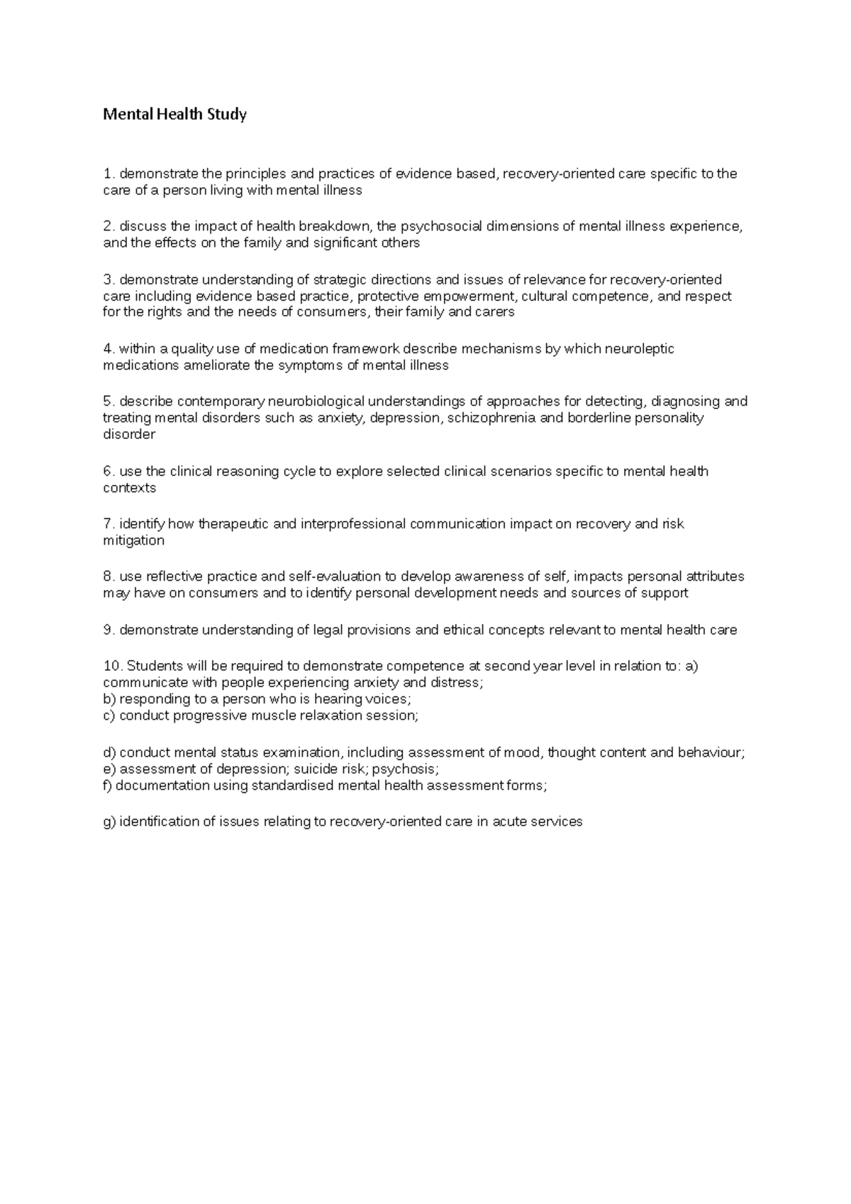 Mental Health Professional Practice NURS2103 - Mental Health Study ...