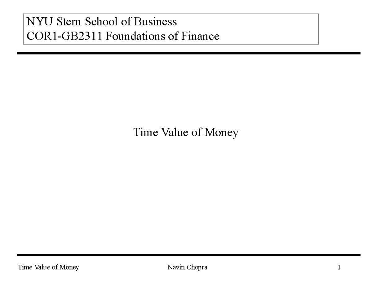 Time value of money - Time Value of Money NYU Stern School of Business ...