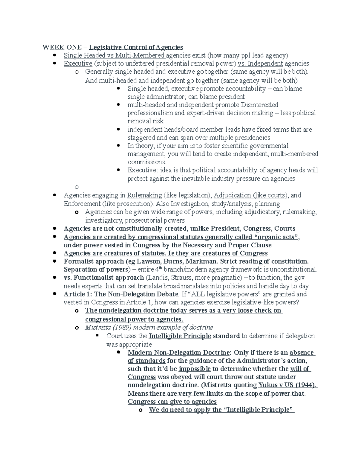 Admin Law - W22 [class outline abv - WEEK ONE – Legislative Control of ...
