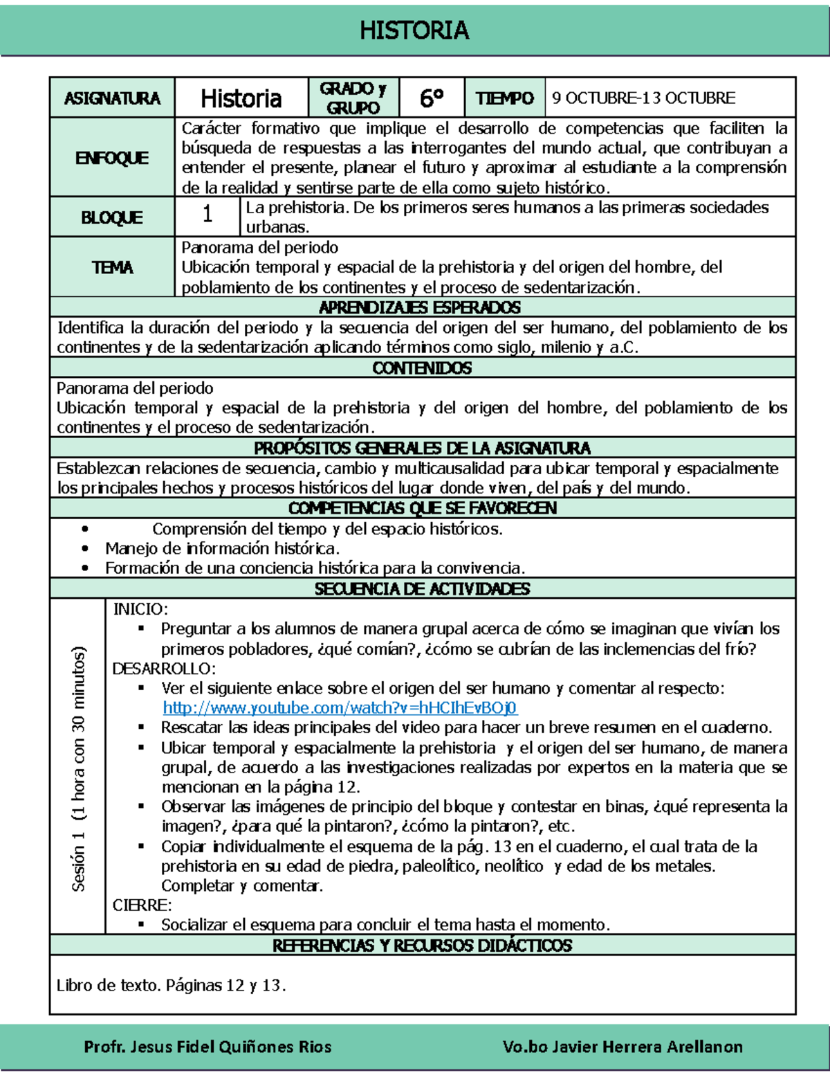 Plan 6to Grado - Bloque 1 Historia (2017-2018 ) - ASIGNATURA Historia ...