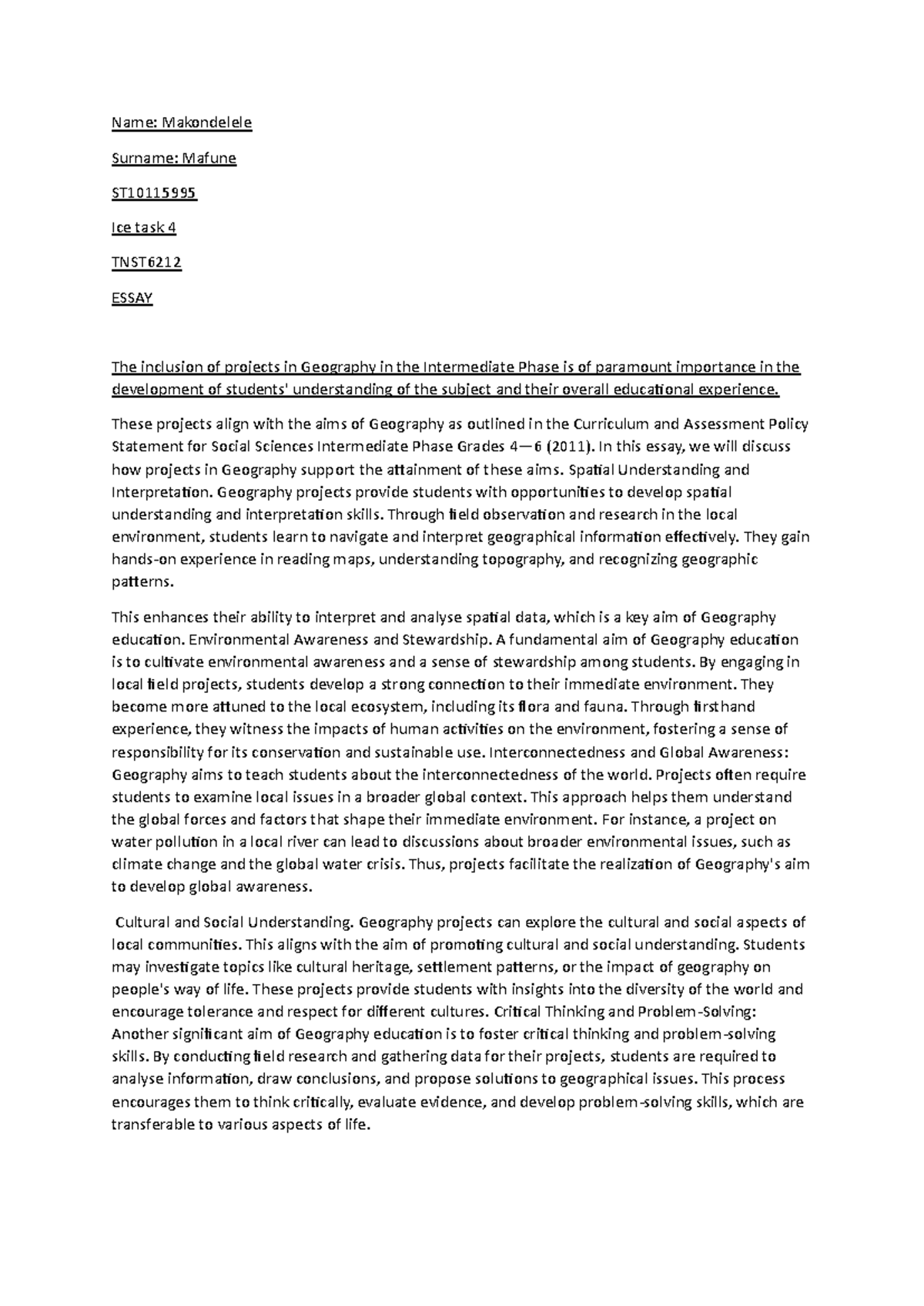 Ice task 4 TNST6212 2023 - Name: Makondelele Surname: Mafune ST ...