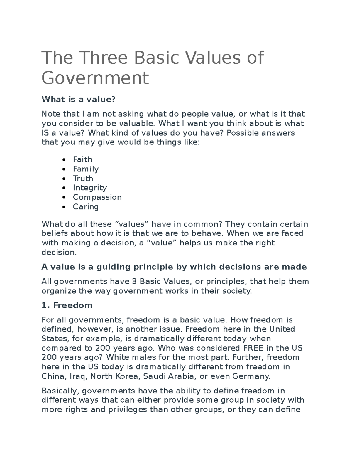 The Three Basic Values of Government - The Three Basic Values of ...