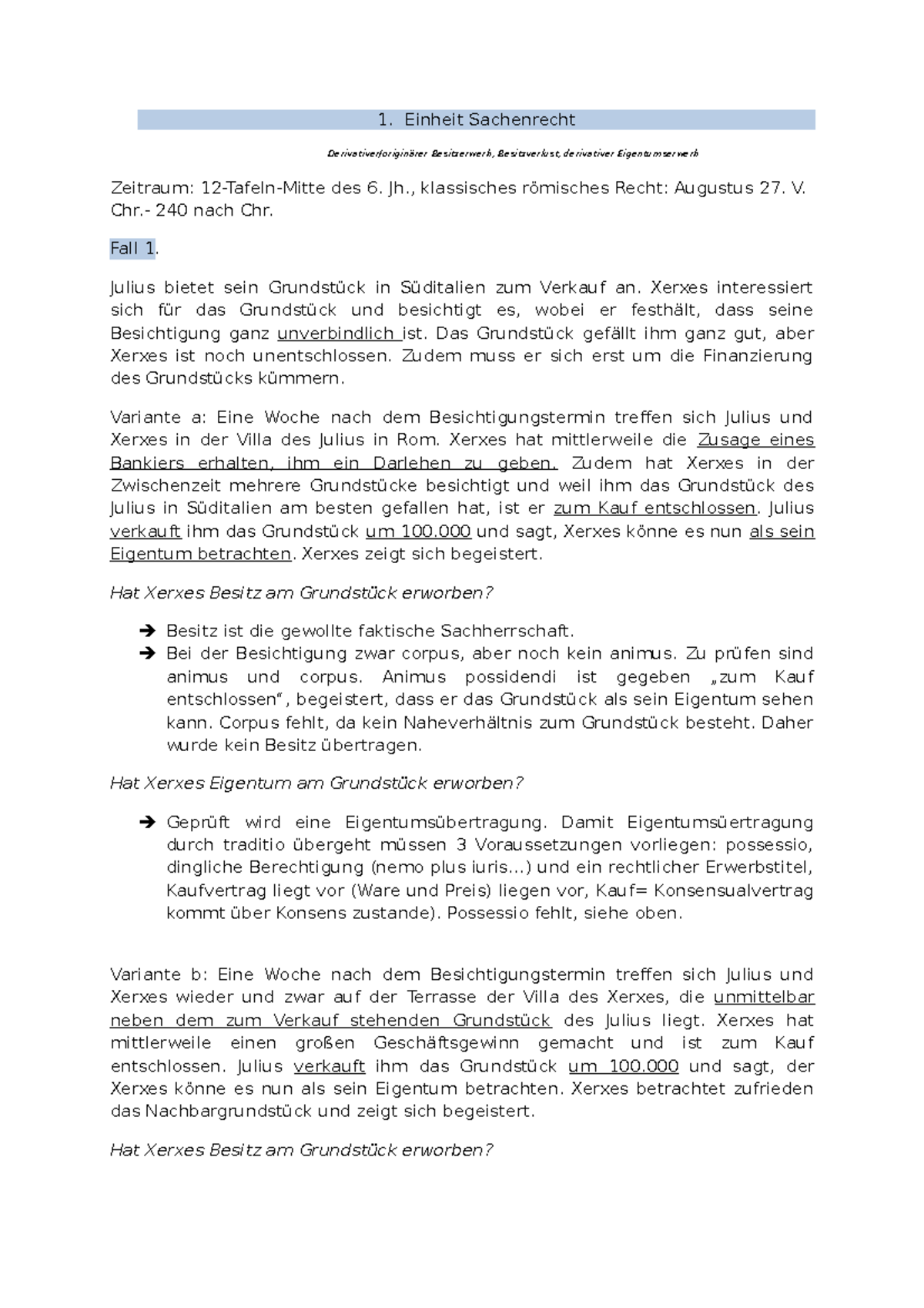 Einheit 1 - forgo-feldner Mitschrift - Einheit Sachenrecht Derivativer ...