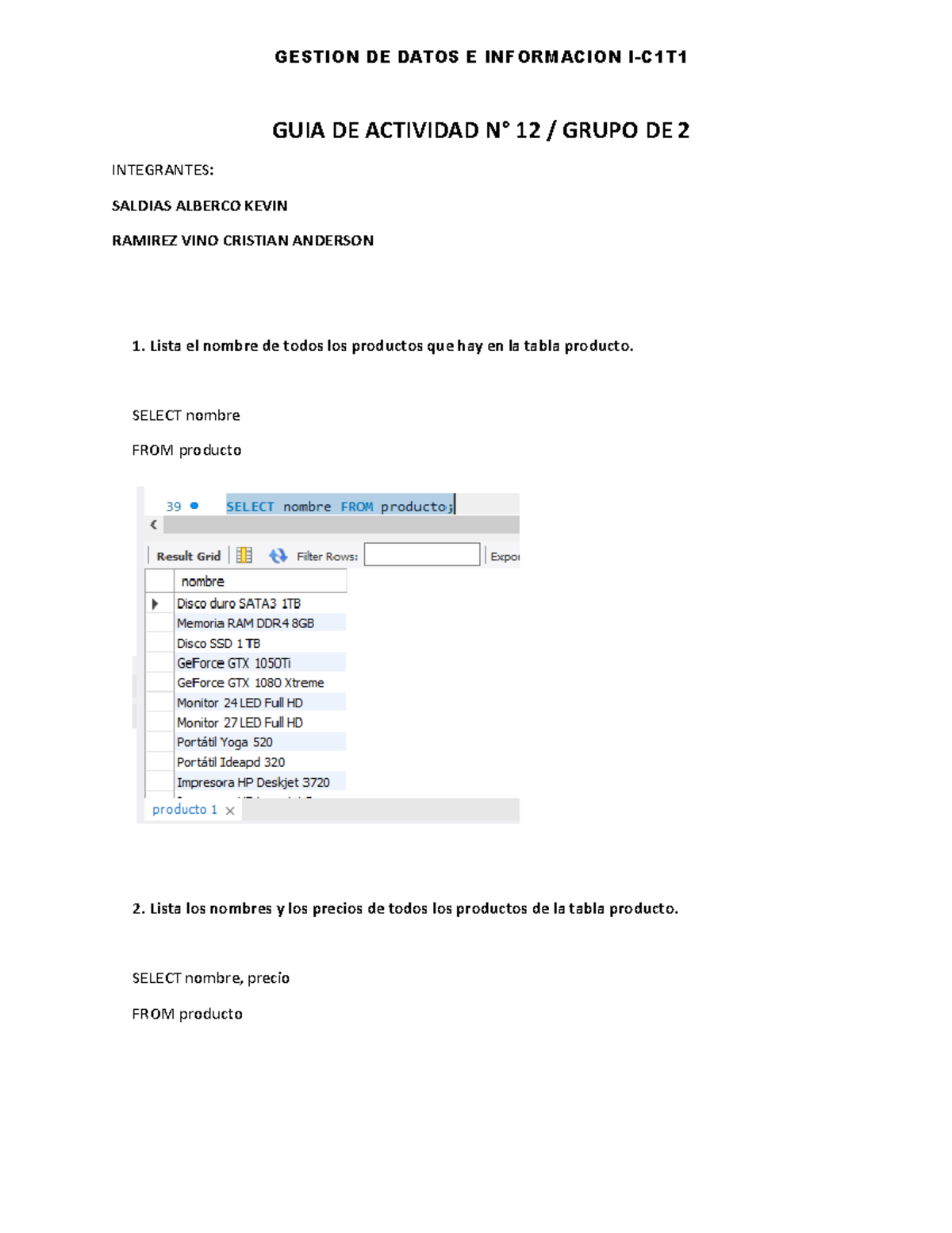 Lab12 Gestion - consultas sql server - GESTION DE DATOS E INFORMACION I ...