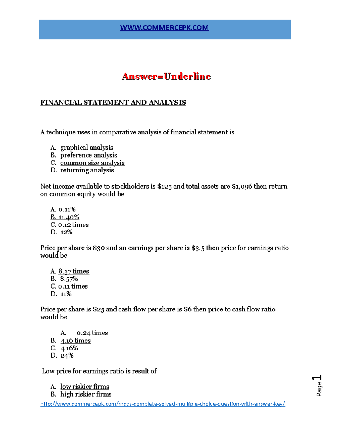 Financial Management mcqs - Answer=UnderlineAnswer=Underline FINANCIAL ...
