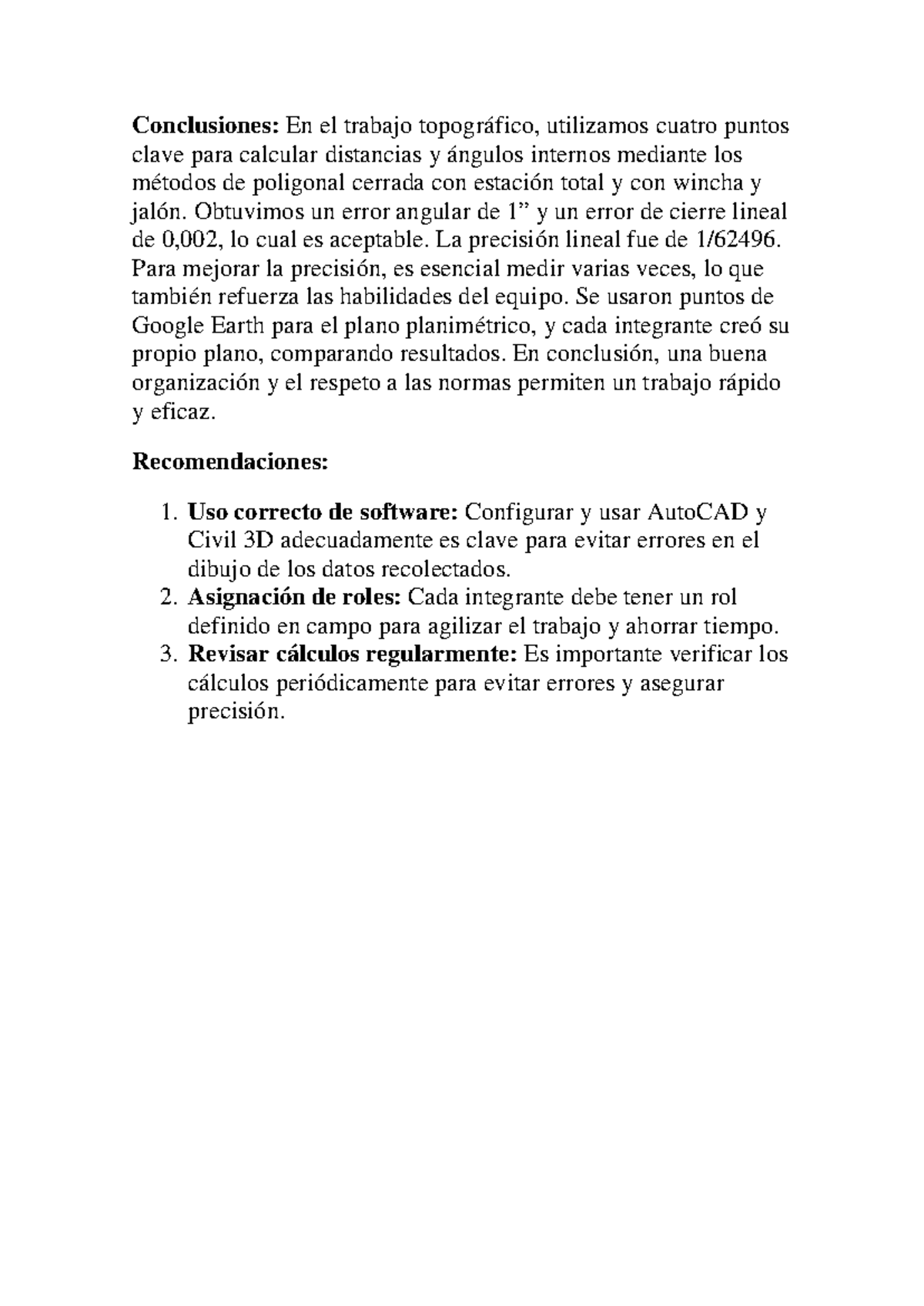 EXPO TOPO - fhdhd - Conclusiones: En el trabajo topográfico, utilizamos ...
