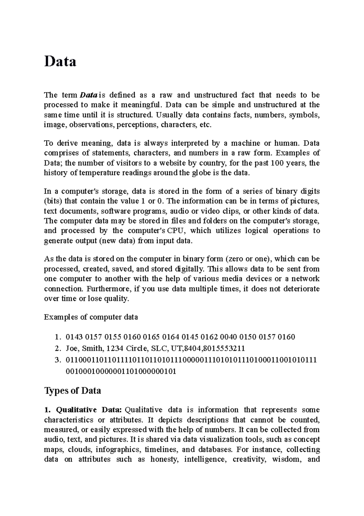 Data - No Need - Data The term Data is defined as a raw and ...