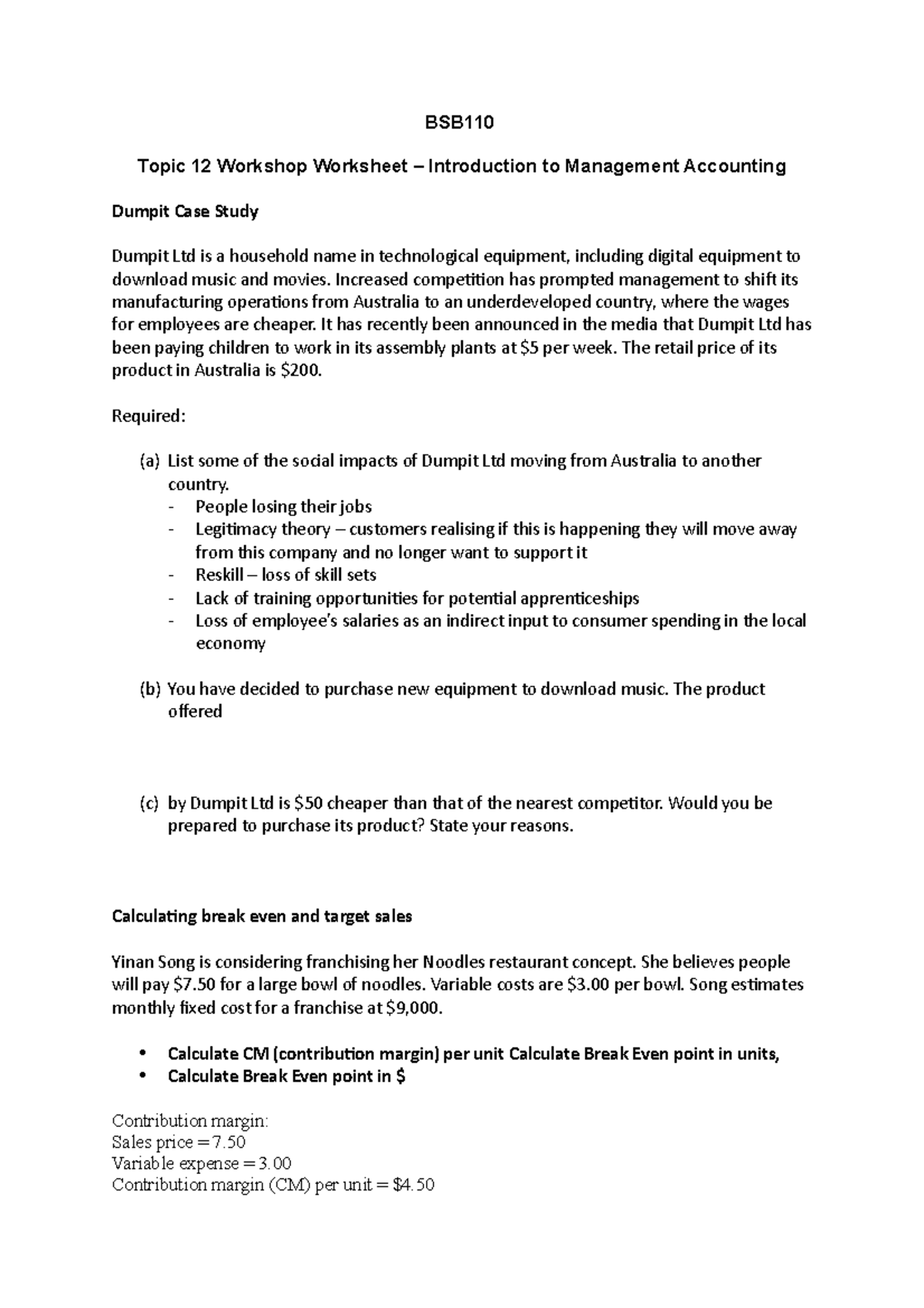 Workshop Worksheet week 12 - BSB Topic 12 Workshop Worksheet ...