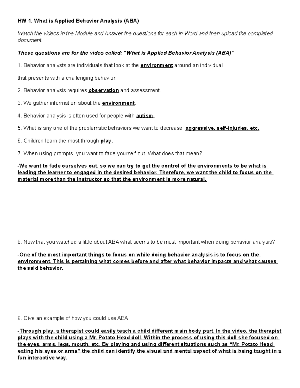 HW 1 Video Worksheet - ABA - HW 1. What is Applied Behavior Analysis ...