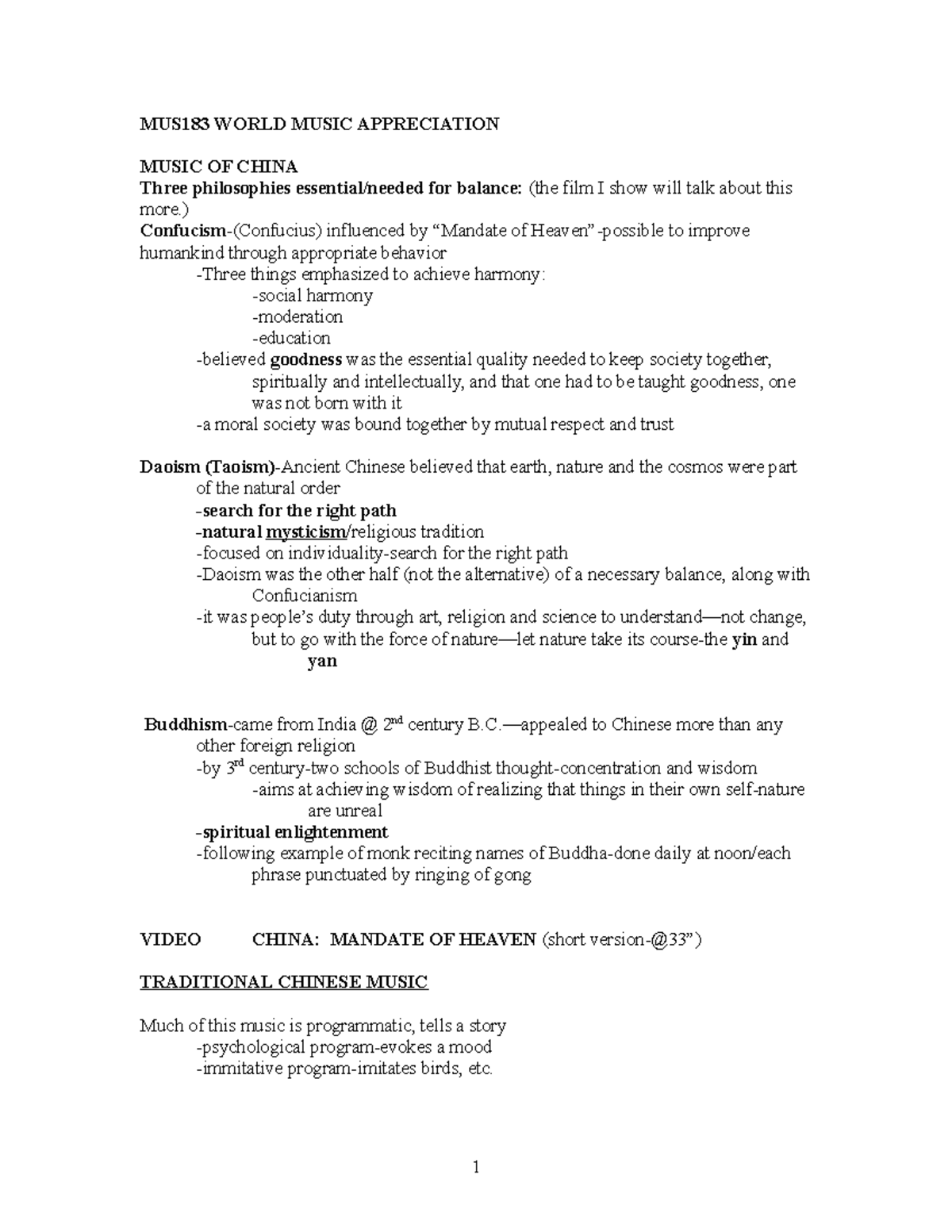 China online notes-1 - MUS183 WORLD MUSIC APPRECIATION MUSIC OF CHINA ...