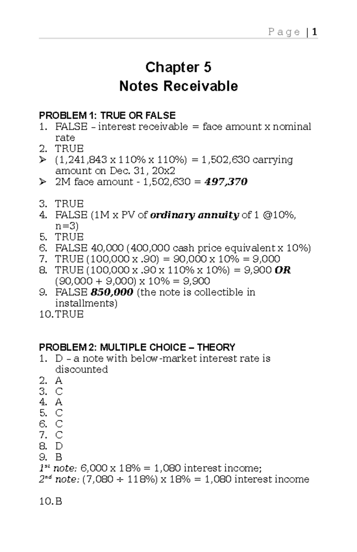 SOL - Intermediate accounting - Chapter 5 Notes Receivable PROBLEM 1 ...