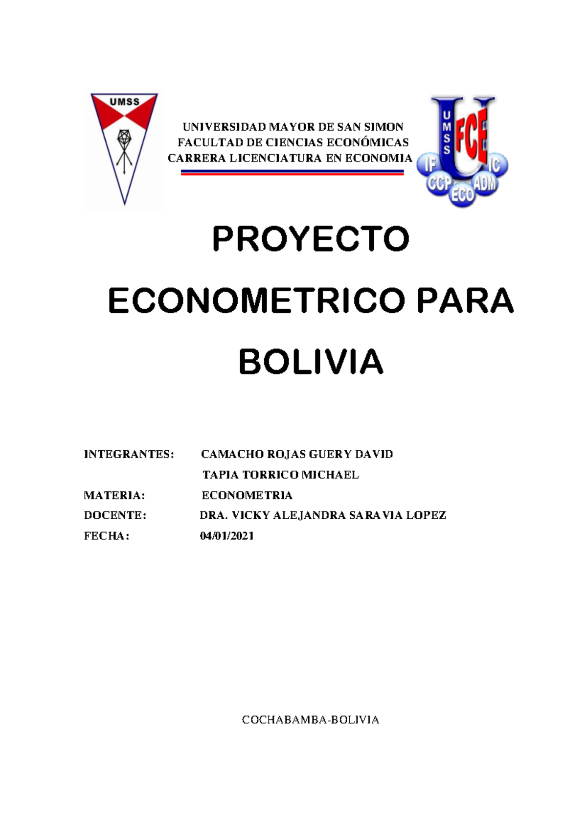 Modeloeconometrico- bolivia - PROYECTO ECONOMETRICO PARA BOLIVIA ...
