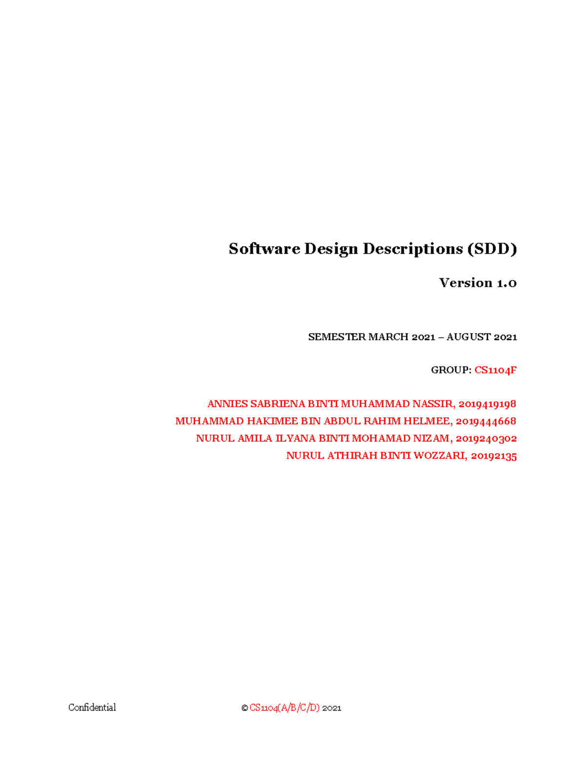 ISP250 SDD Athirah Wozzari CS110 4F 04072021 - Software Design Descriptions (SDD ...