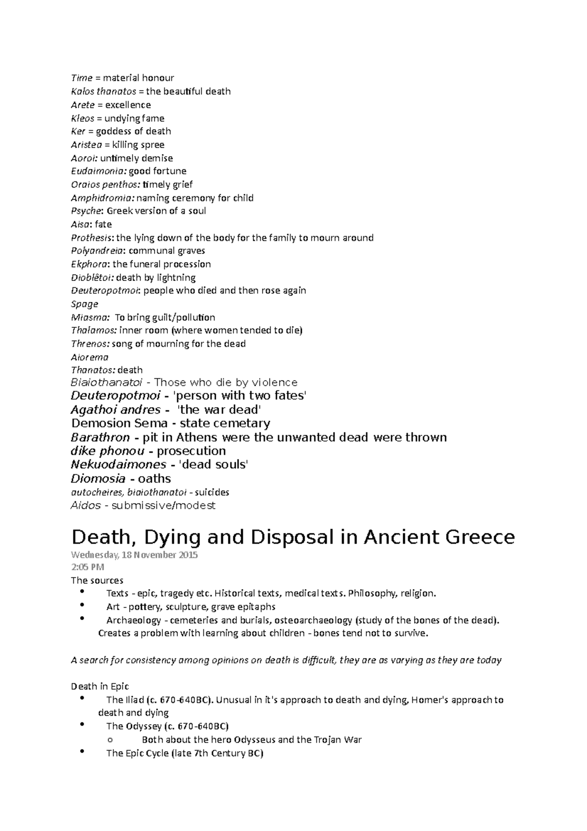 Death in Ancient Greece - Time = material honour Kalos thanatos = the ...