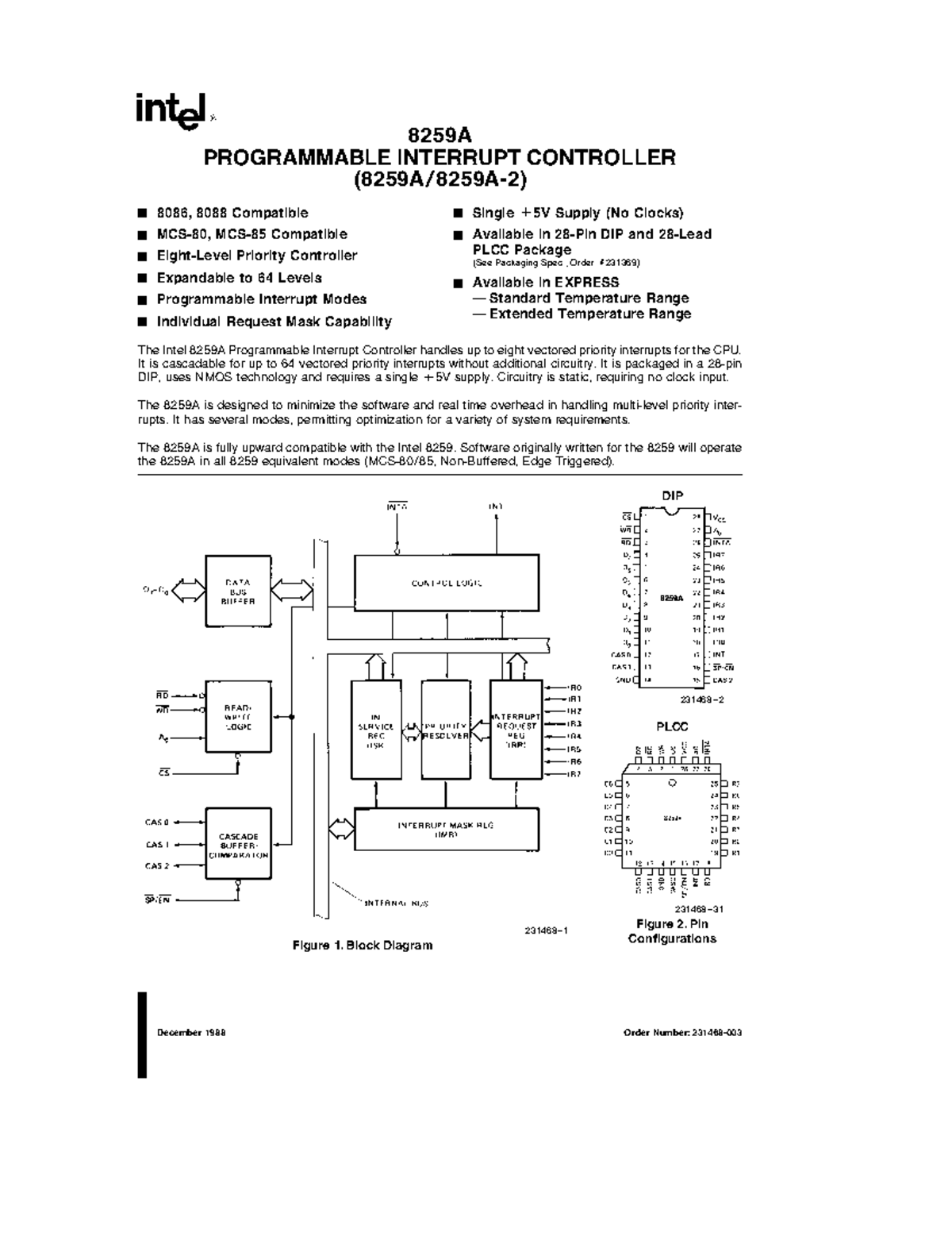 8259A - Microprocessor and microcontroller - December 1988 Order Number: 231468- PROGRAMMABLE ...