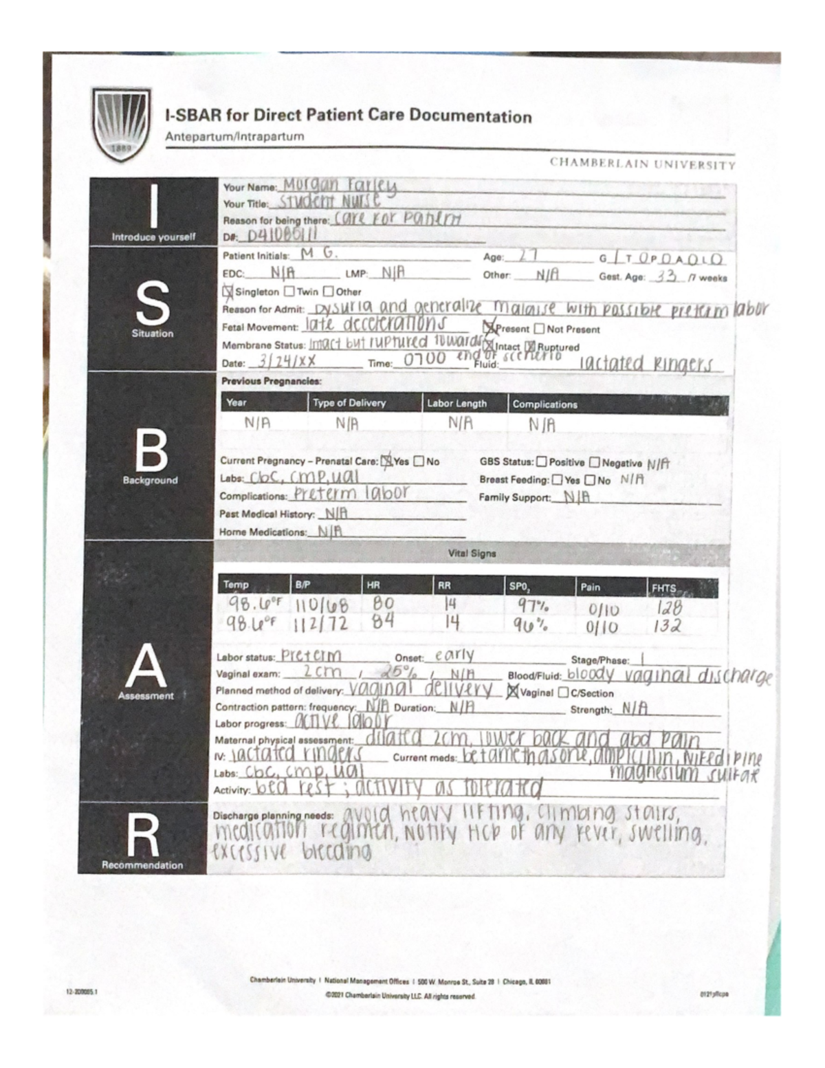 Preterm Labor Isbar - Medication cards - NR-327 - Studocu