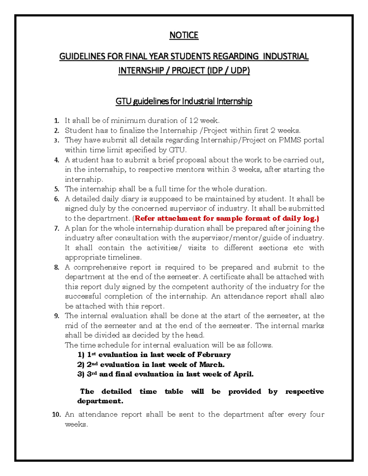 Notice - INTERNSHIP GUIDELINE - NOTICE GUIDELINES FOR FINAL YEAR ...