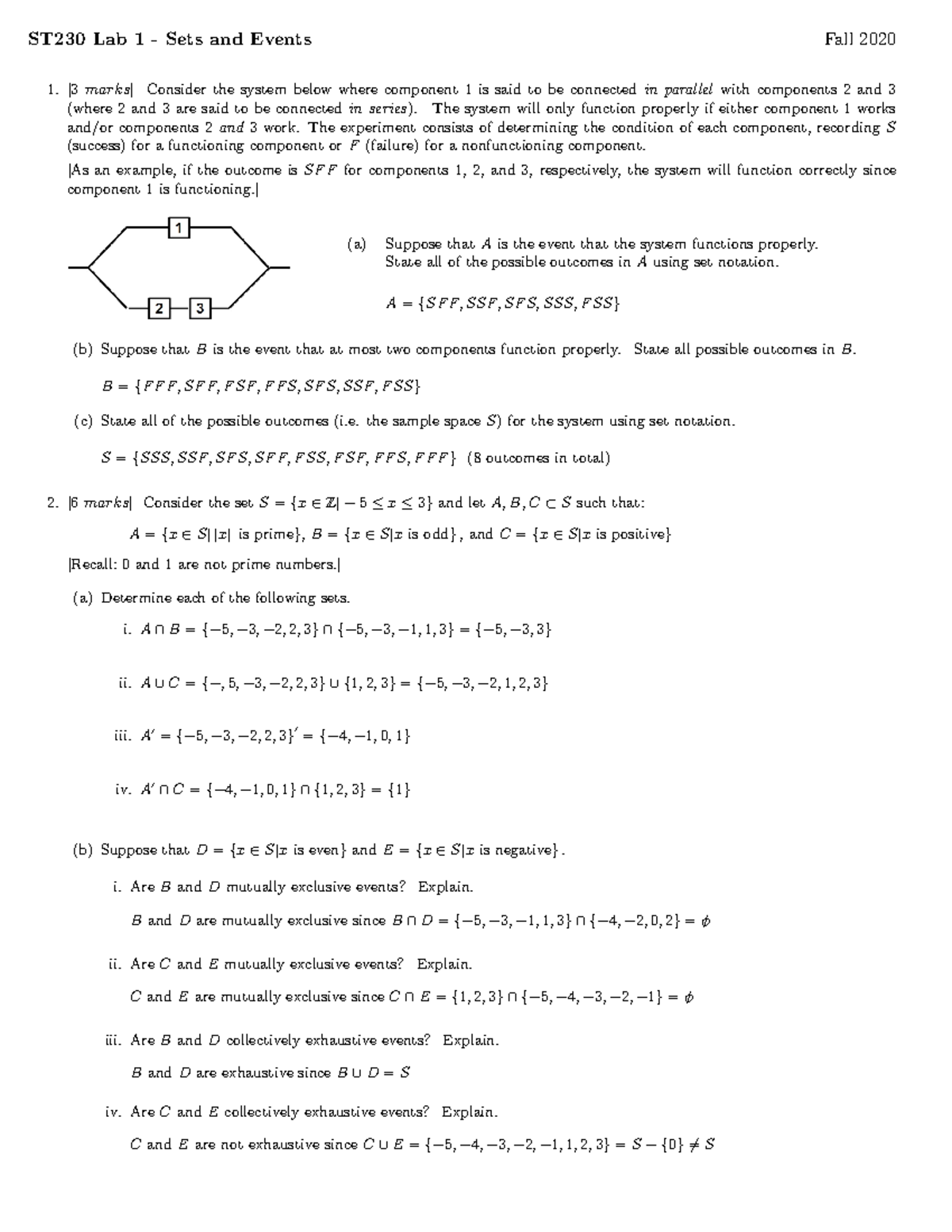 ST230 LAB 1 helpful resource study guide - ST230 Lab 1 - Sets and ...