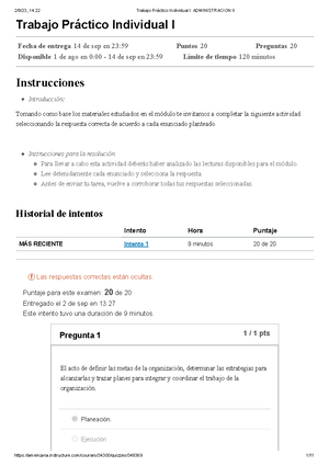 Examen Examen Final 1 - Examen Final 1 Comenzado: 1 de oct en 19: Instrucciones del examen A ...