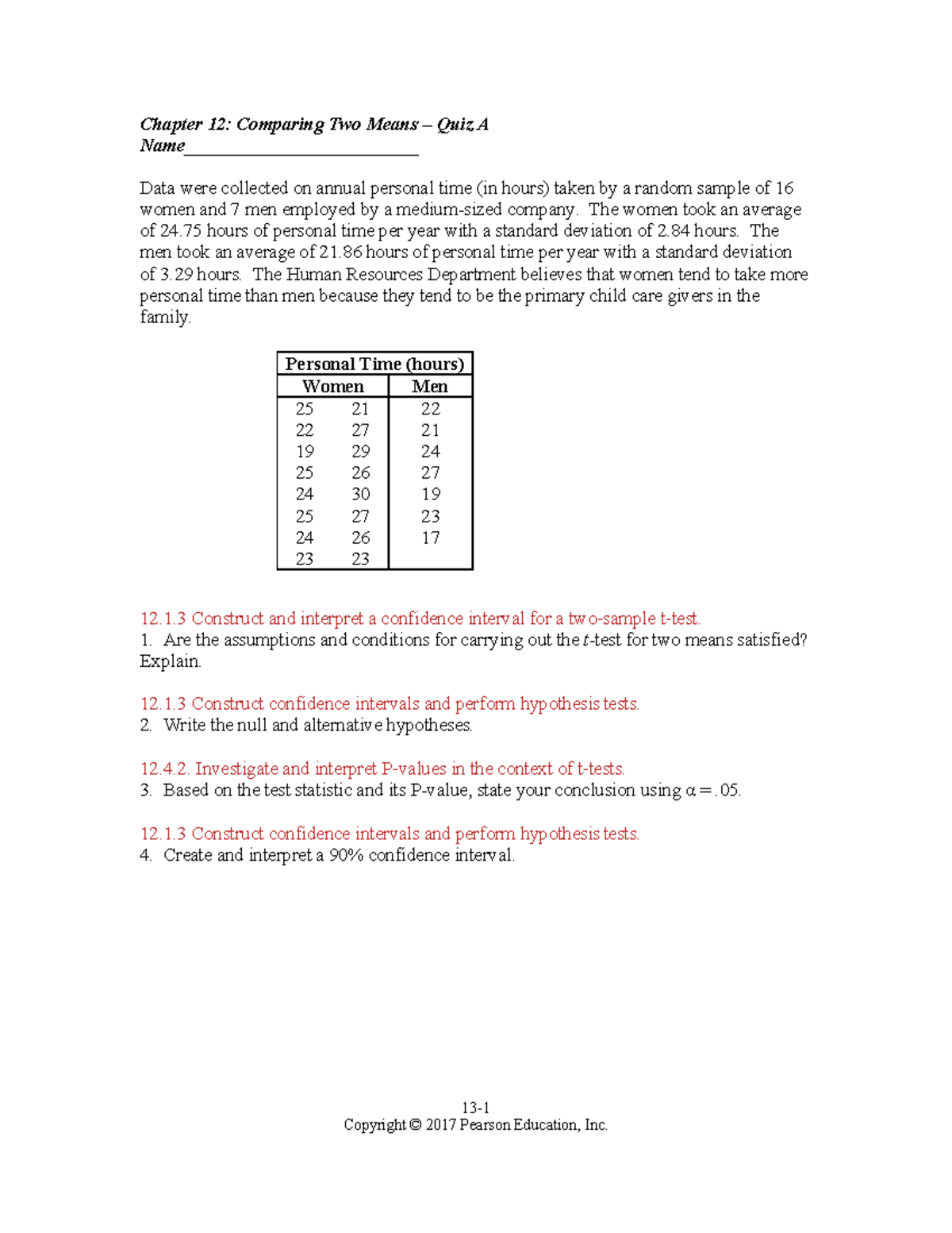 Ch - Comparing-Two-Means - 13- Chapter 12: Comparing Two Means – Quiz A ...