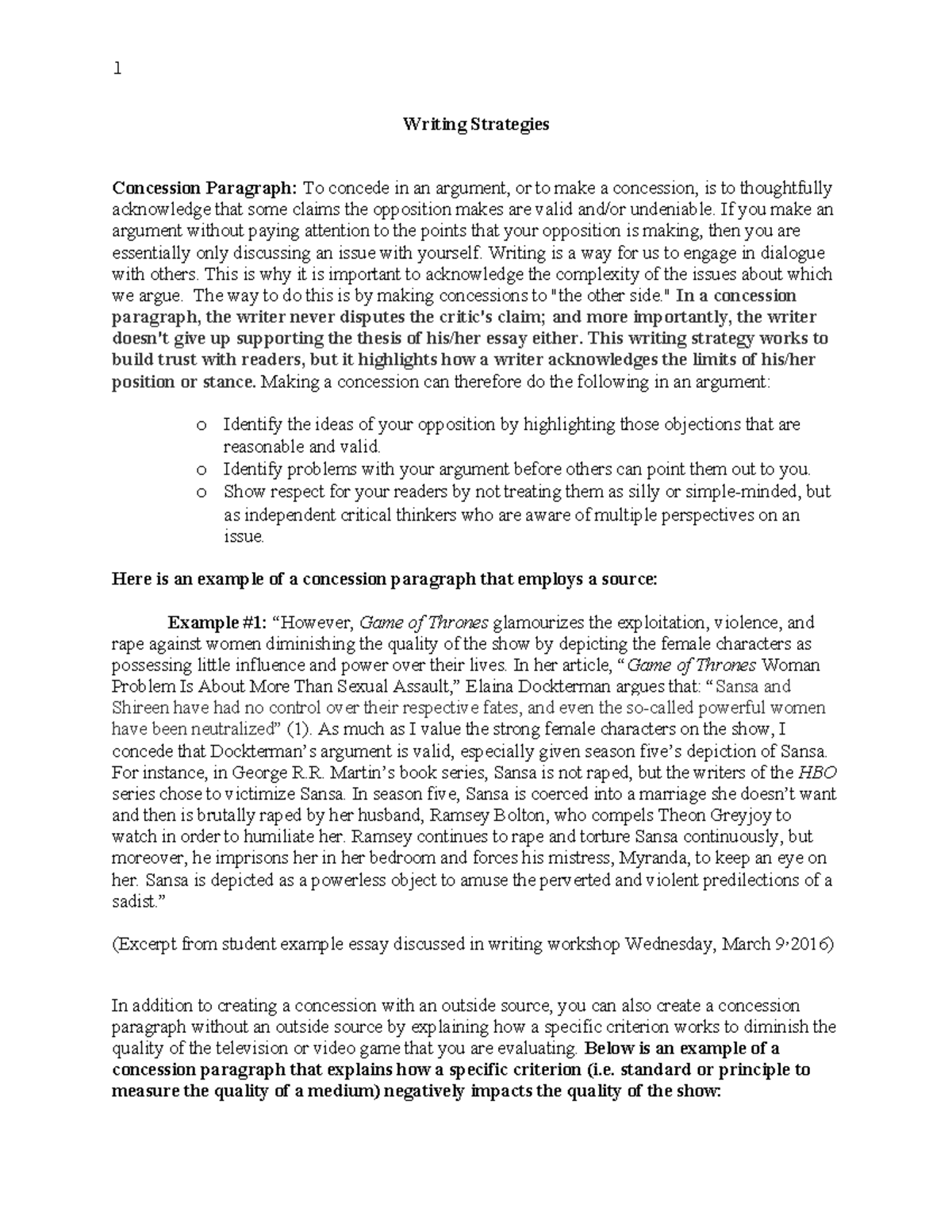 WRT001Writing Strategies List - Writing Strategies Concession Paragraph ...