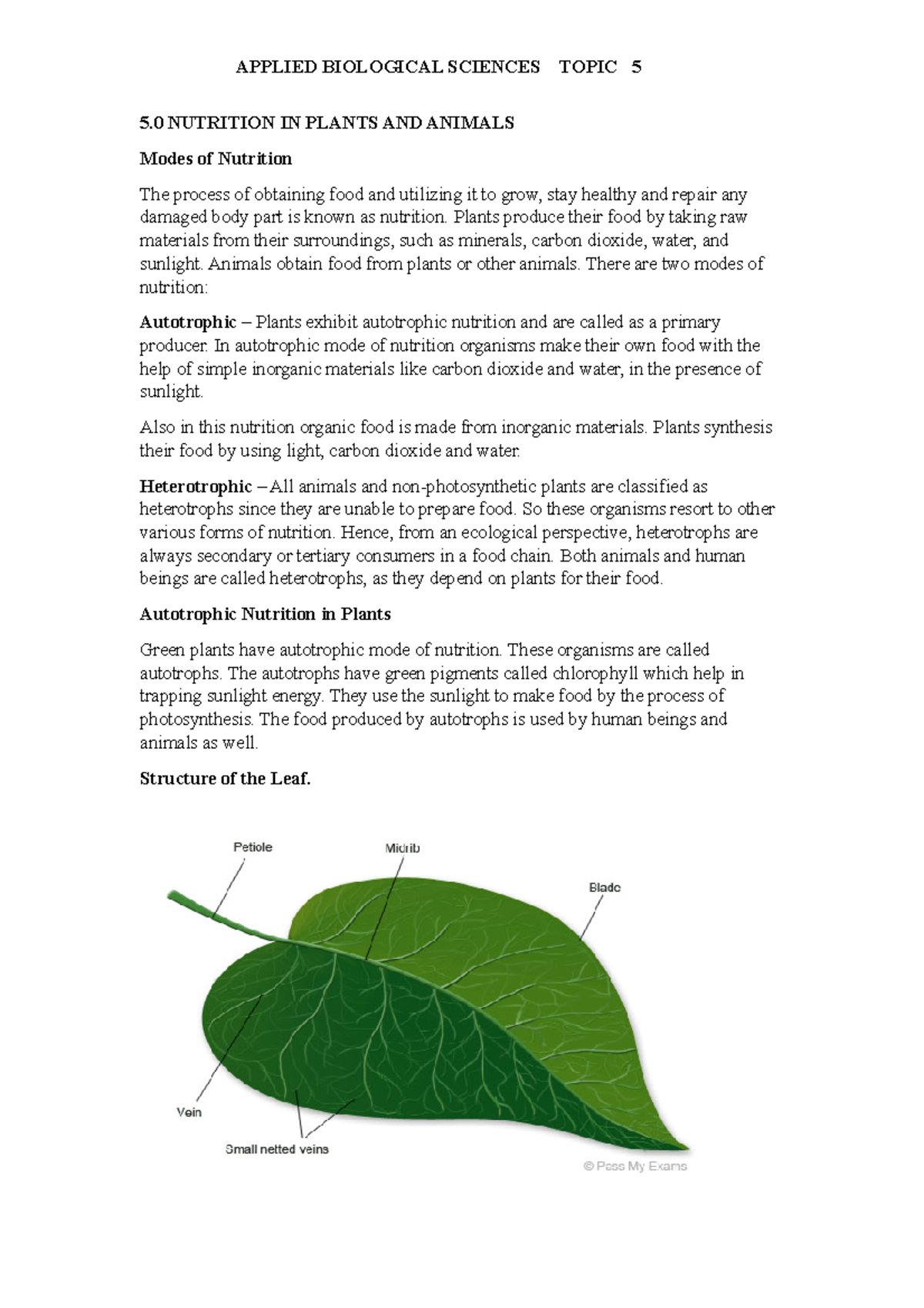 Applied Biological Sciences Topic 5 - Diploma applied biology - Studocu