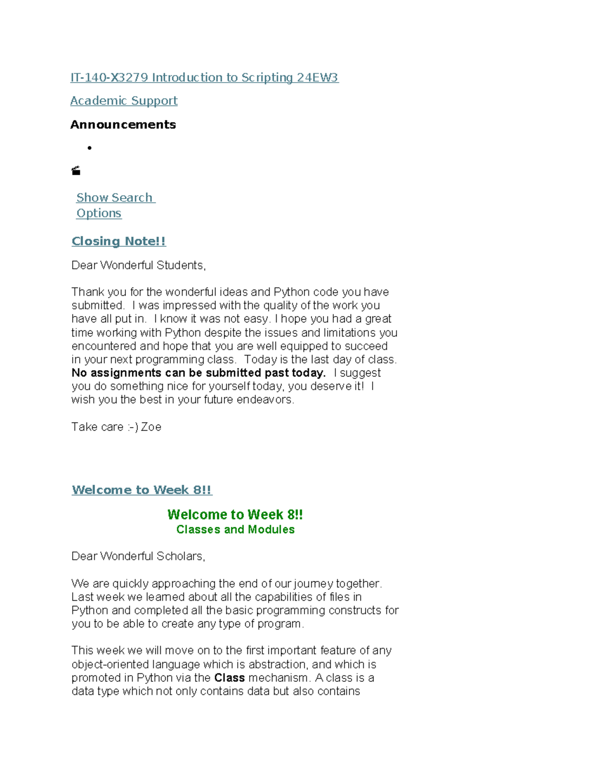 IT140 Anouncements - notes - IT-140-X3279 Introduction to Scripting ...