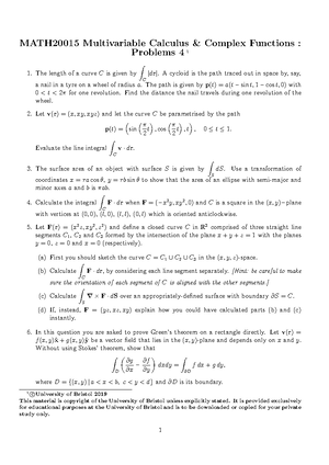 Worksheet 1 Multi Variable Calculus Math20015 Multivariable Calculus