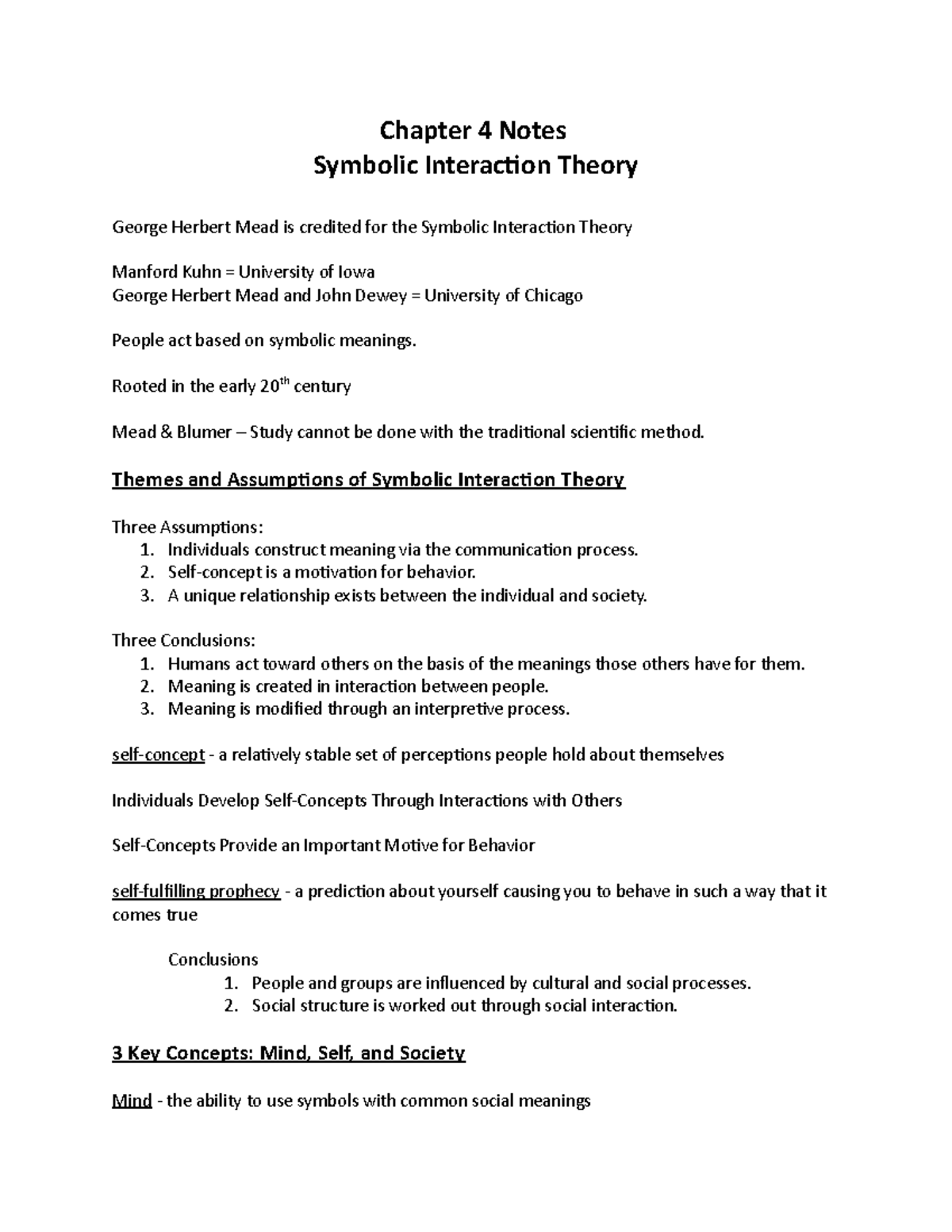 Chapter 4 Notes - Symbolic Interaction Theory - Chapter 4 Notes ...