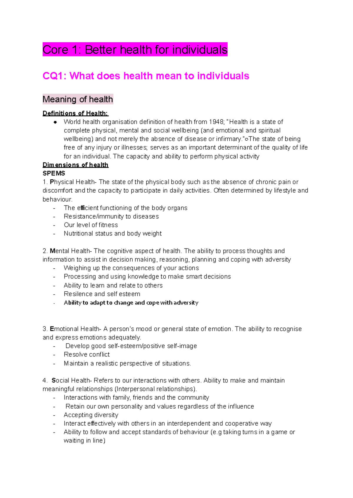 Core 1 Better health for individuals - Core 1: Better health for ...