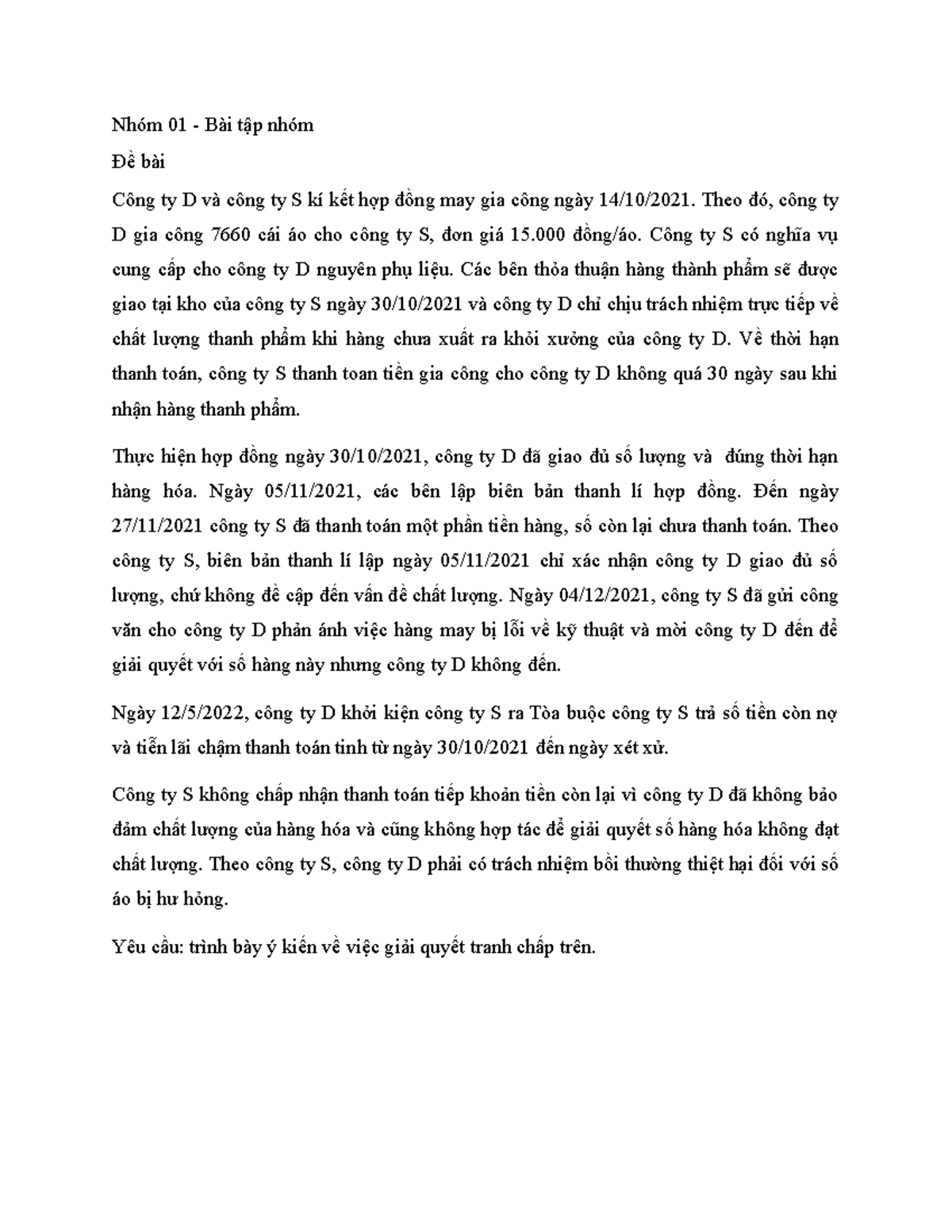 Nhóm-01 -lớp-d01 chuyên-đề-hoạt-động-mua-bán-hàng-hóa - Nhóm 01 - Bài tập nhóm Đề bài Công ty D ...