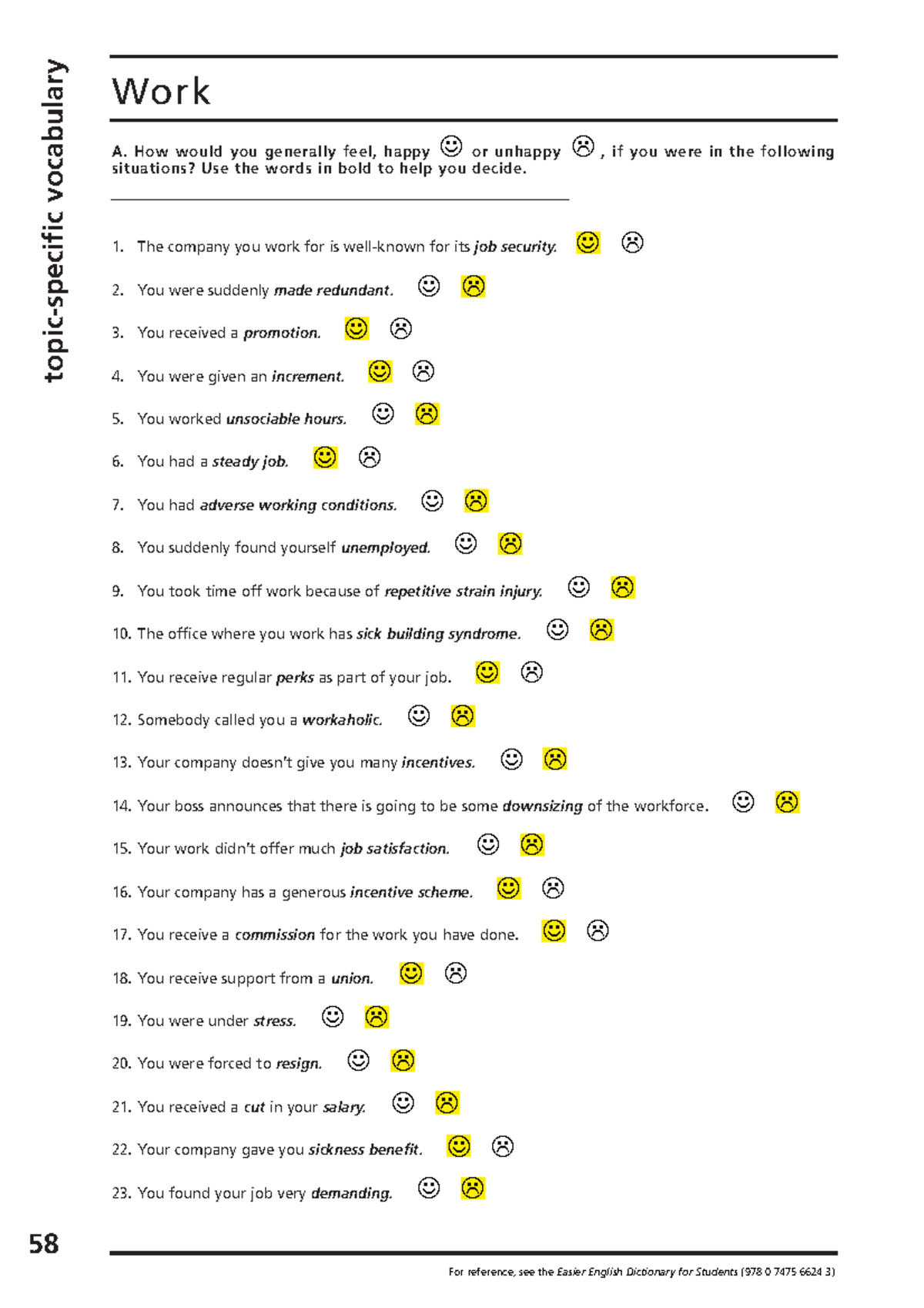 Work Vocab Student - topic-specific vocabulary 58 Work A. How would you ...