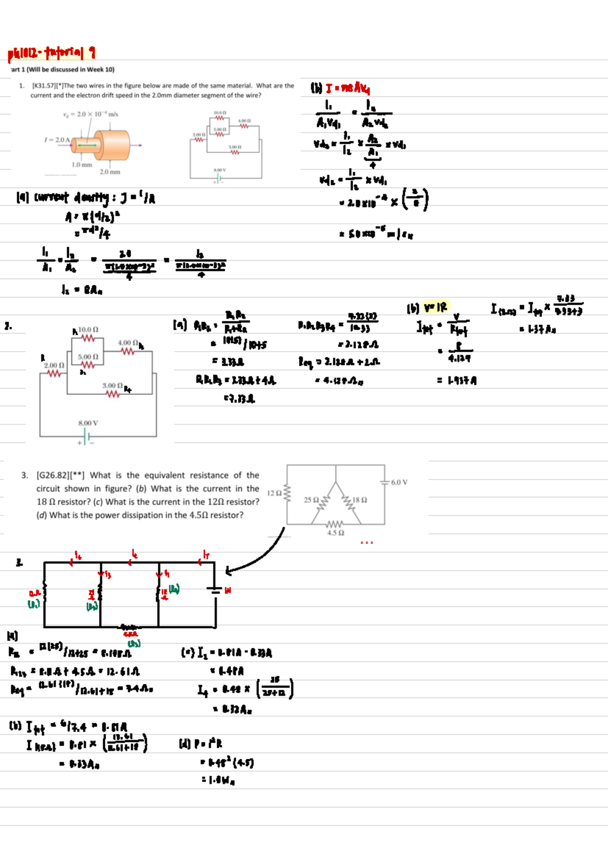 Tutorial 9 2024 - ph1012-tutorial 9 (b) I = He Ava i 19) current density : 3 = 'IA = cox10- * x ...
