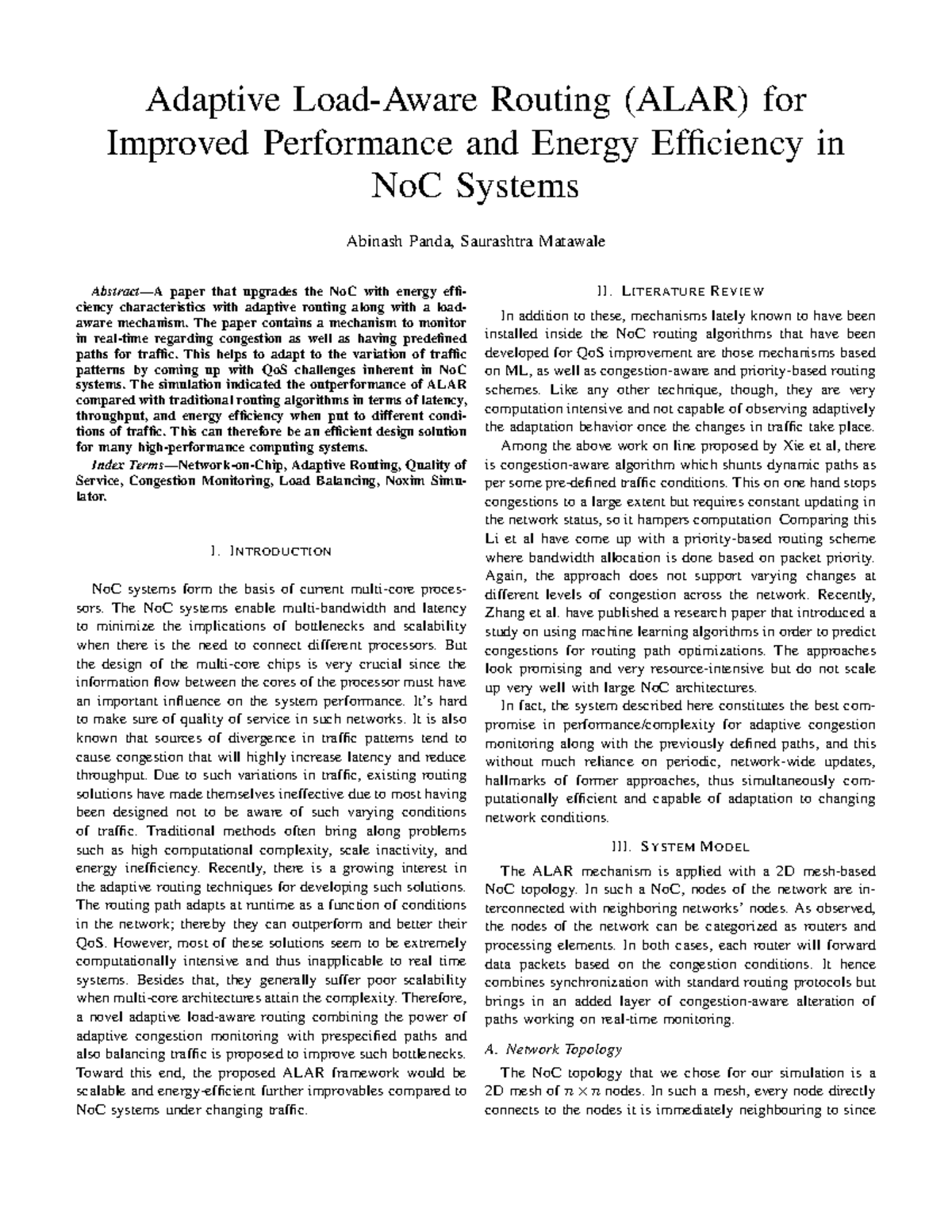 Cs701 16 242cs005 - noc simulator - Adaptive Load-Aware Routing (ALAR ...