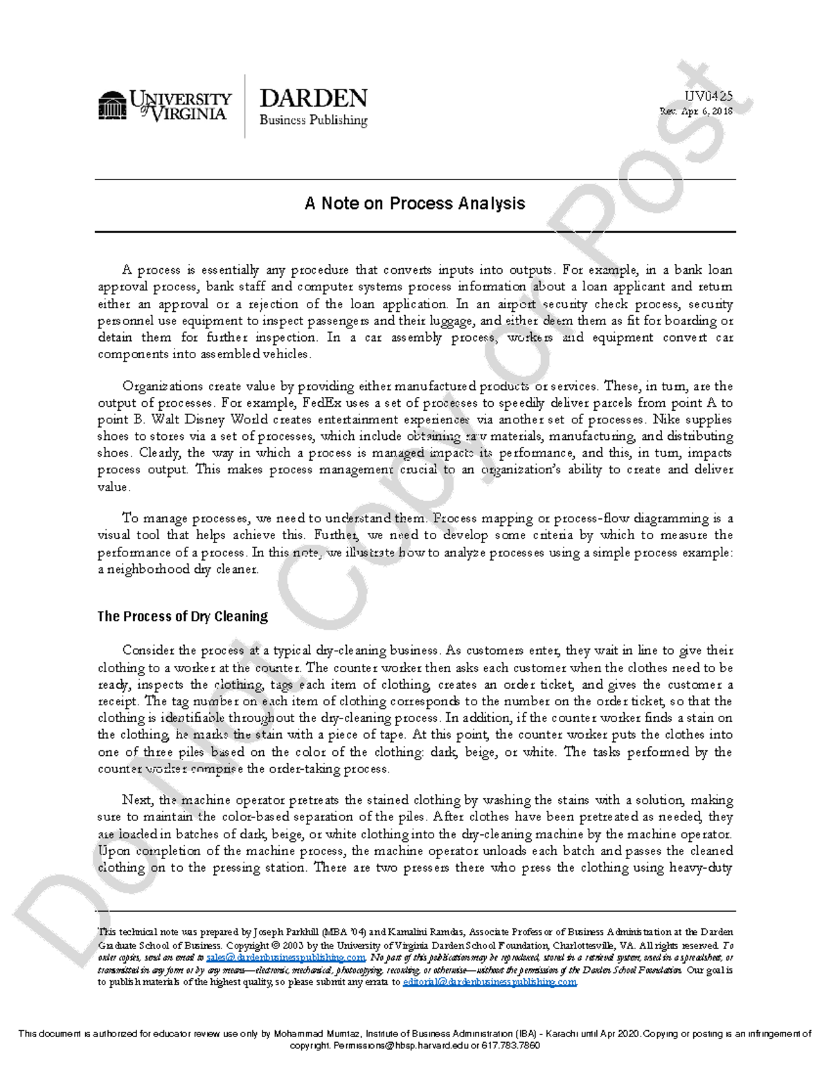 A Note on Process Analysis - Darden - UV Rev. Apr. 6, 2018 A Note on ...