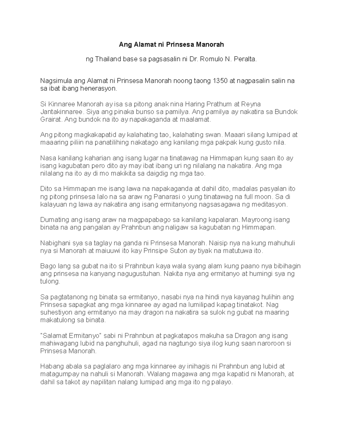 Princess-story - reviewer - Ang Alamat ni Prinsesa Manorah ng Thailand base sa pagsasalin ni Dr ...