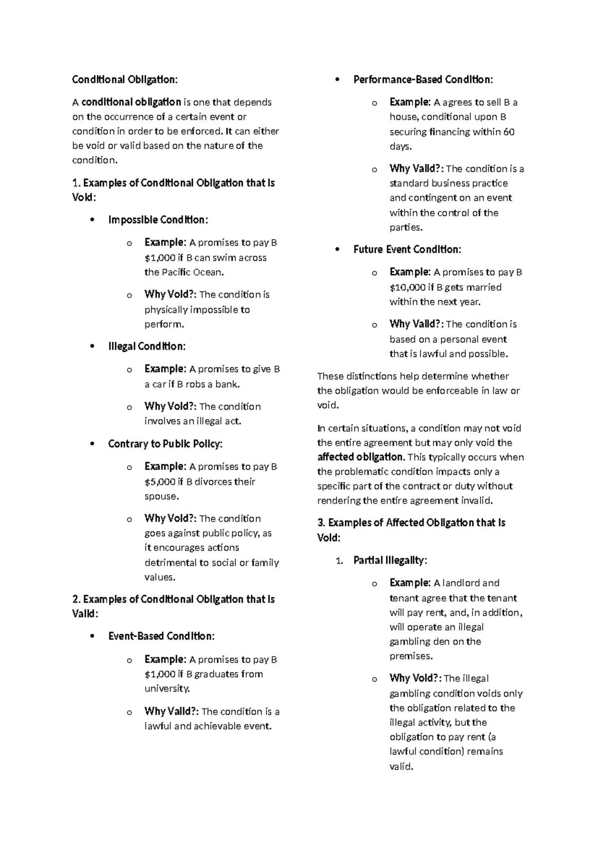 Conditional Obligation - It can either be void or valid based on the ...
