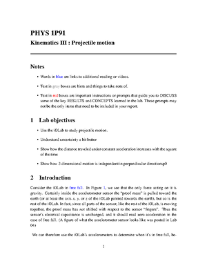 PHYS1P91 Intro lab 2 - LAB - PHYS 1P Kinematics: Velocity and ...