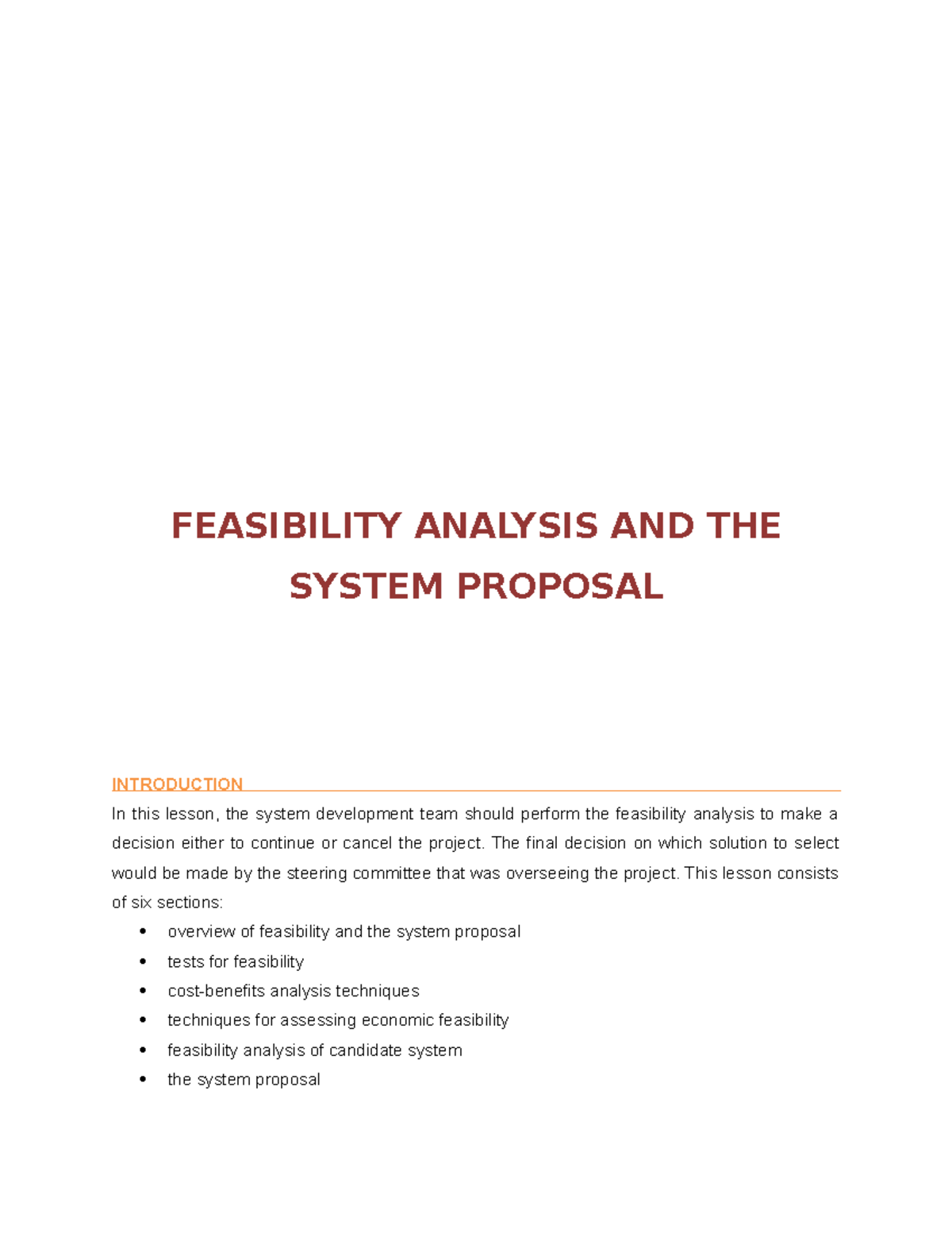 Feasibility analysis and the system proposal - FEASIBILITY ANALYSIS AND ...