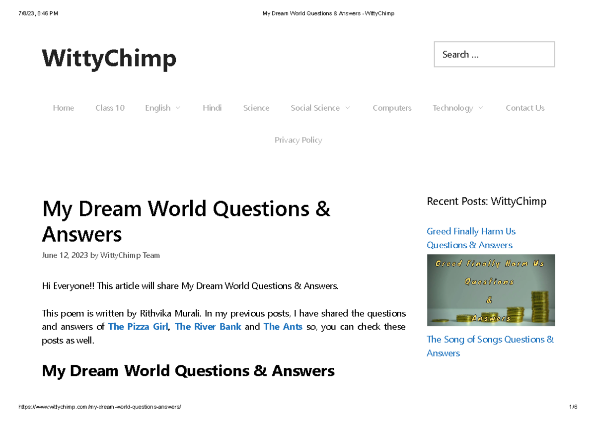 My Dream World Questions & Answers - Witty Chimp - My Dream World ...
