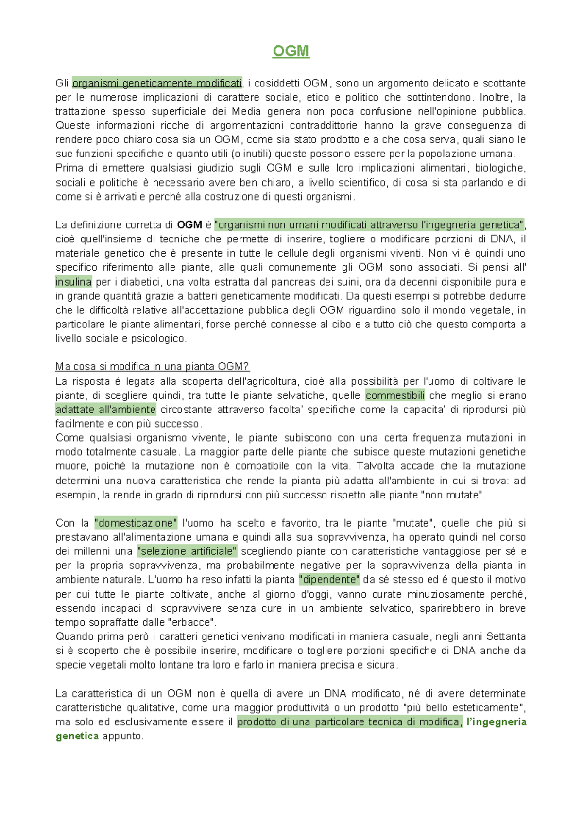 OGM - bioetica - Riassunto Organismi Geneticamente Modificati - OGM Gli ...
