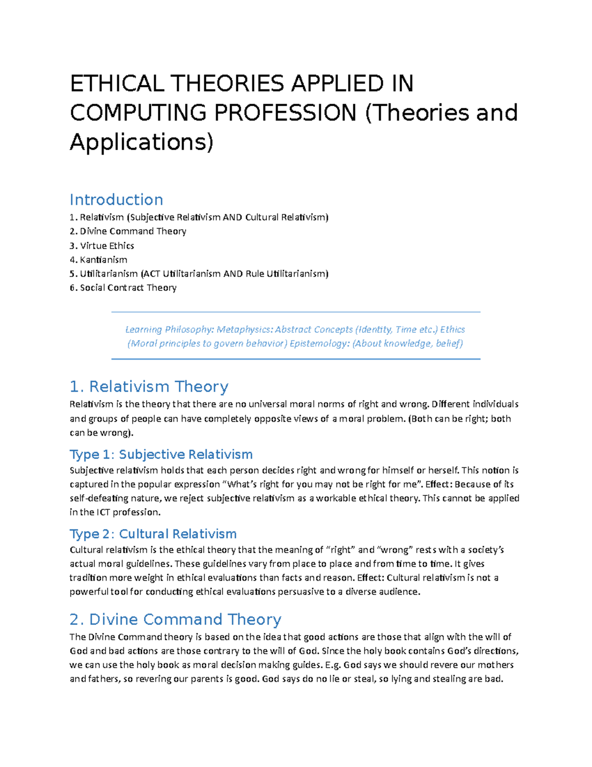 Ethical Theories Applied IN Computing Profession - ETHICAL THEORIES ...