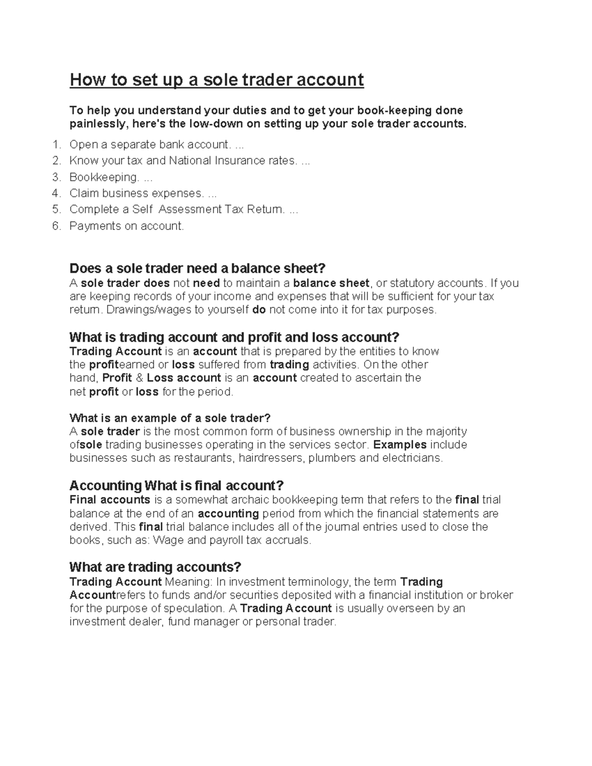 sole traders account.docx - How to set up a sole trader account To help ...