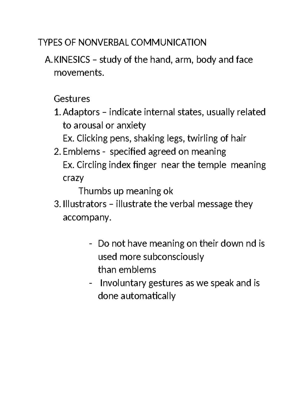 Types of nonverbal com - ....... - TYPES OF NONVERBAL COMMUNICATION A ...