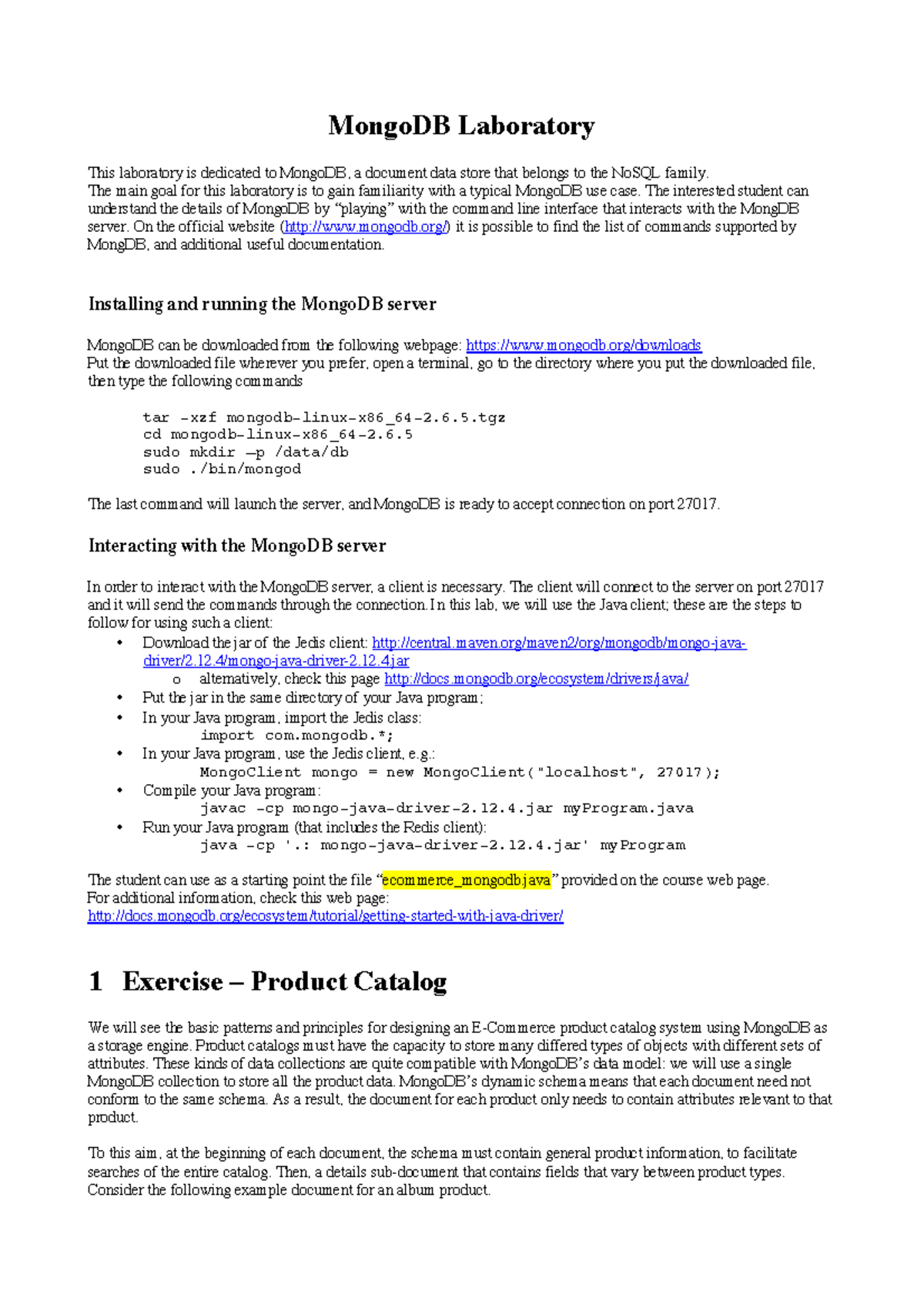 Mongo Db Lab Mongodb Laboratory This Laboratory Is Dedicated To Mongodb A Document Data Store 6445