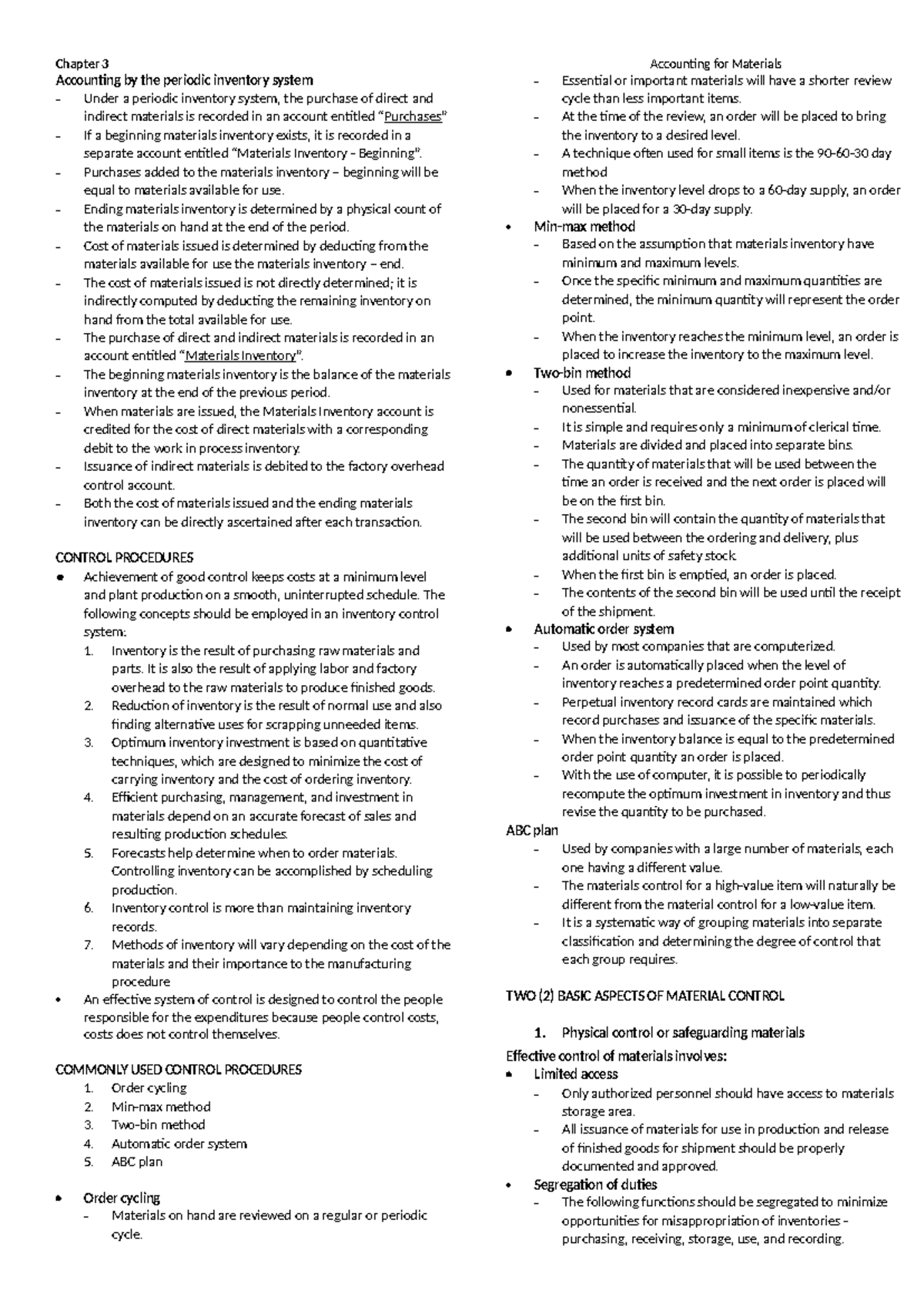 Cost acctg 3 - Notes - Accounting by the periodic inventory system ...