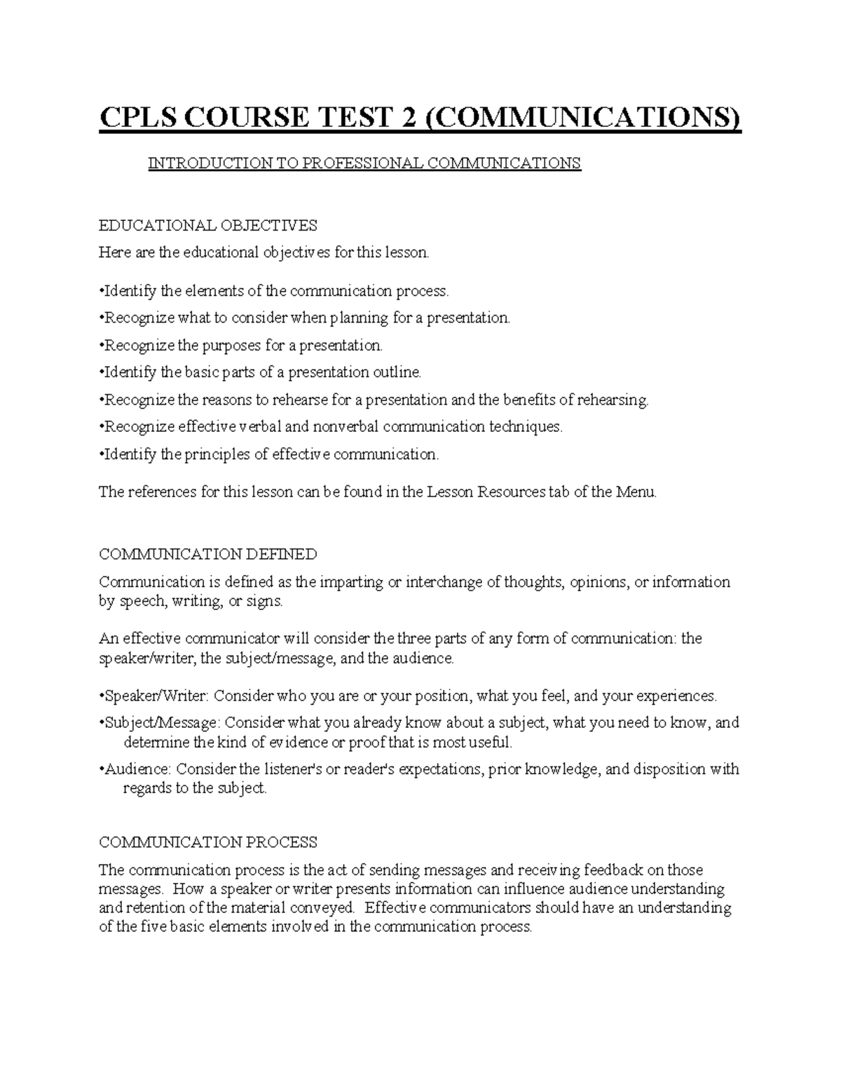 TEST 2 - Document for the test. - CPLS COURSE TEST 2 (COMMUNICATIONS ...