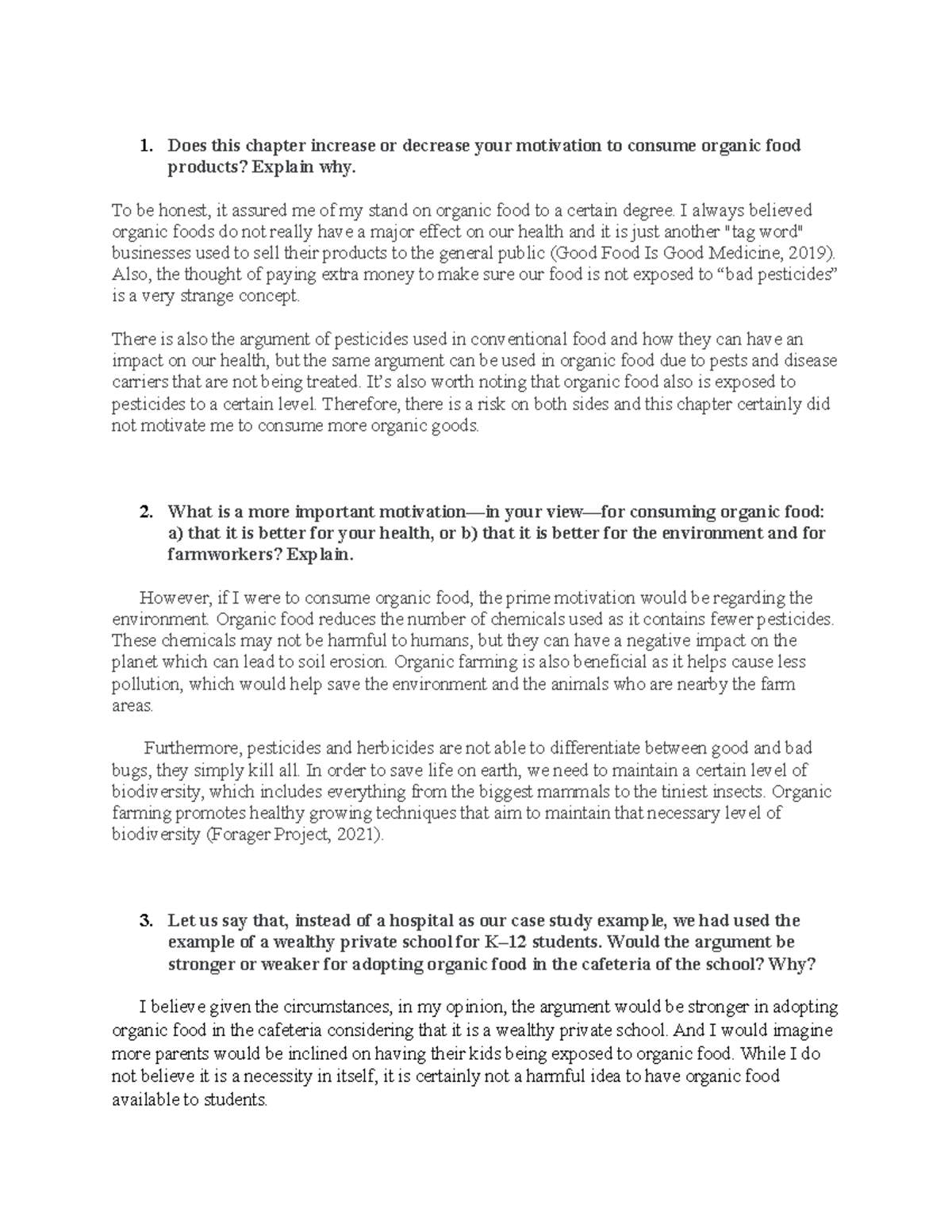 Discussion post - 1. Does this chapter increase or decrease your motivation to consume organic ...