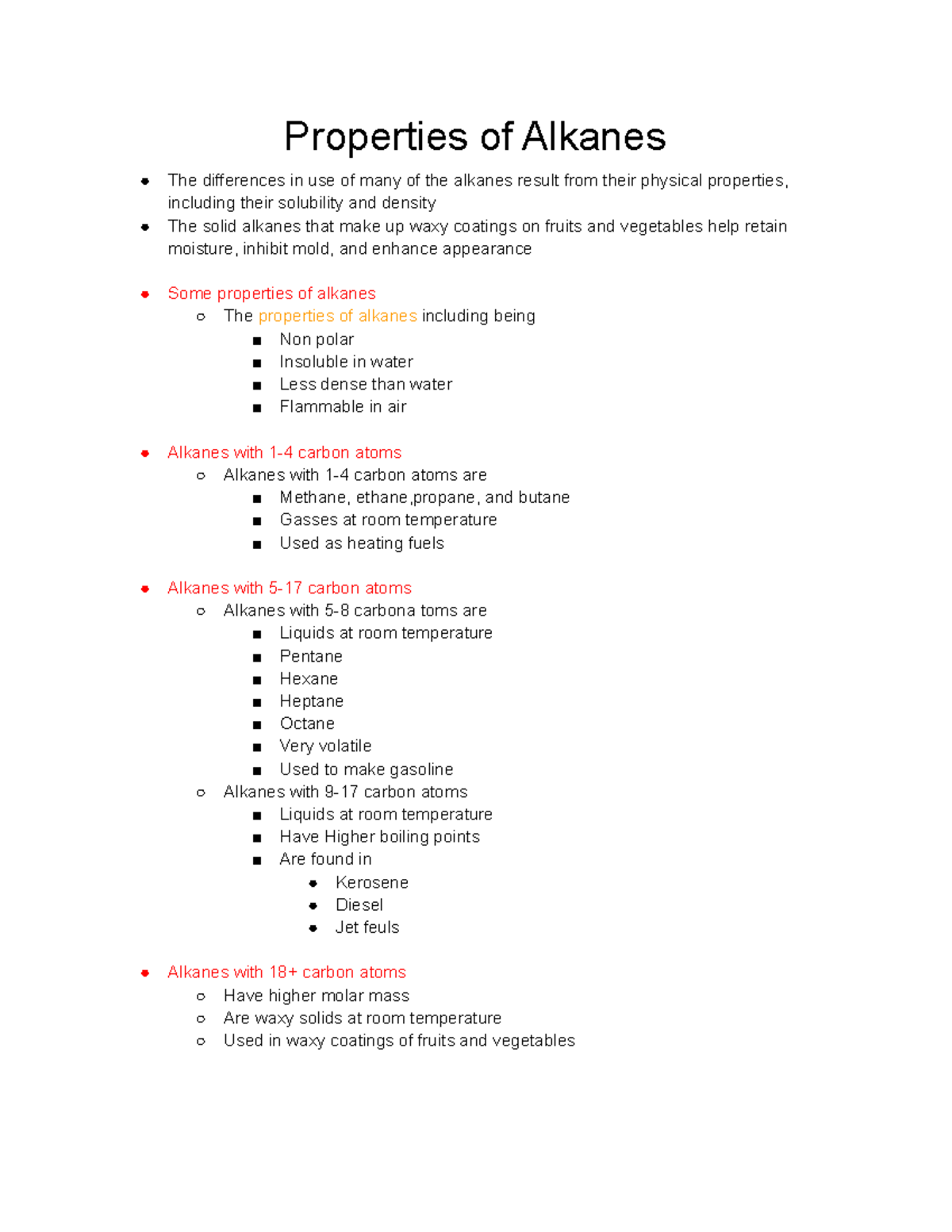 Properties of Alkanes - Studocu